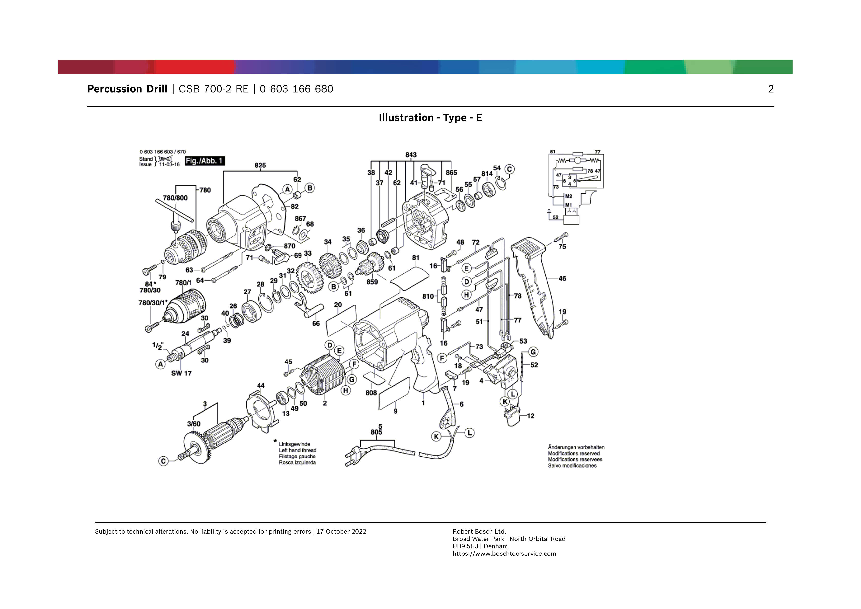Bosch 0 603 166 680 Csb 700-2 Re Percussion Drill 230 V / Eu Spare ...