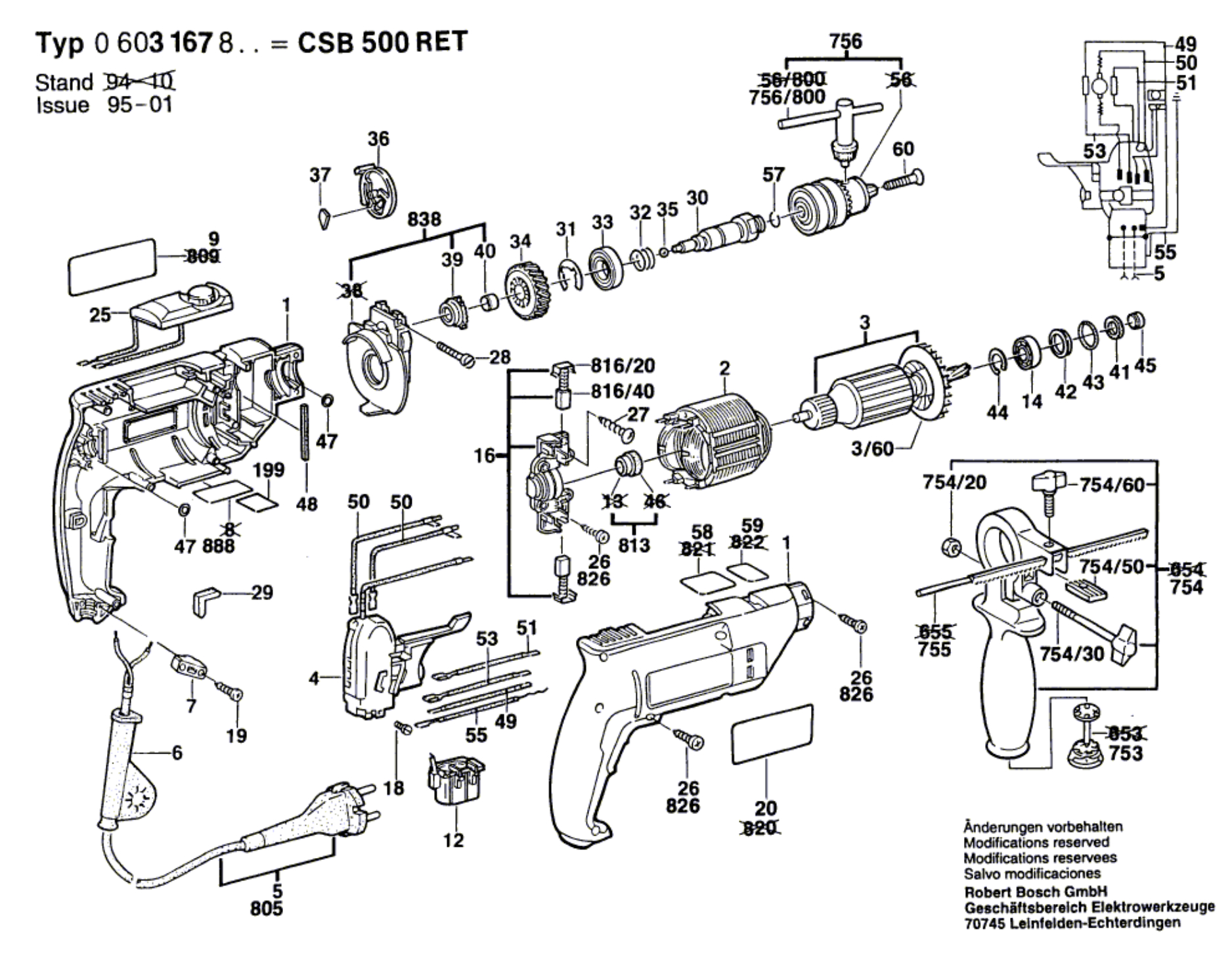 Bosch 0 603 167 803 Csb 500 Ret Percussion Drill 230 V / Eu Spare Parts ...