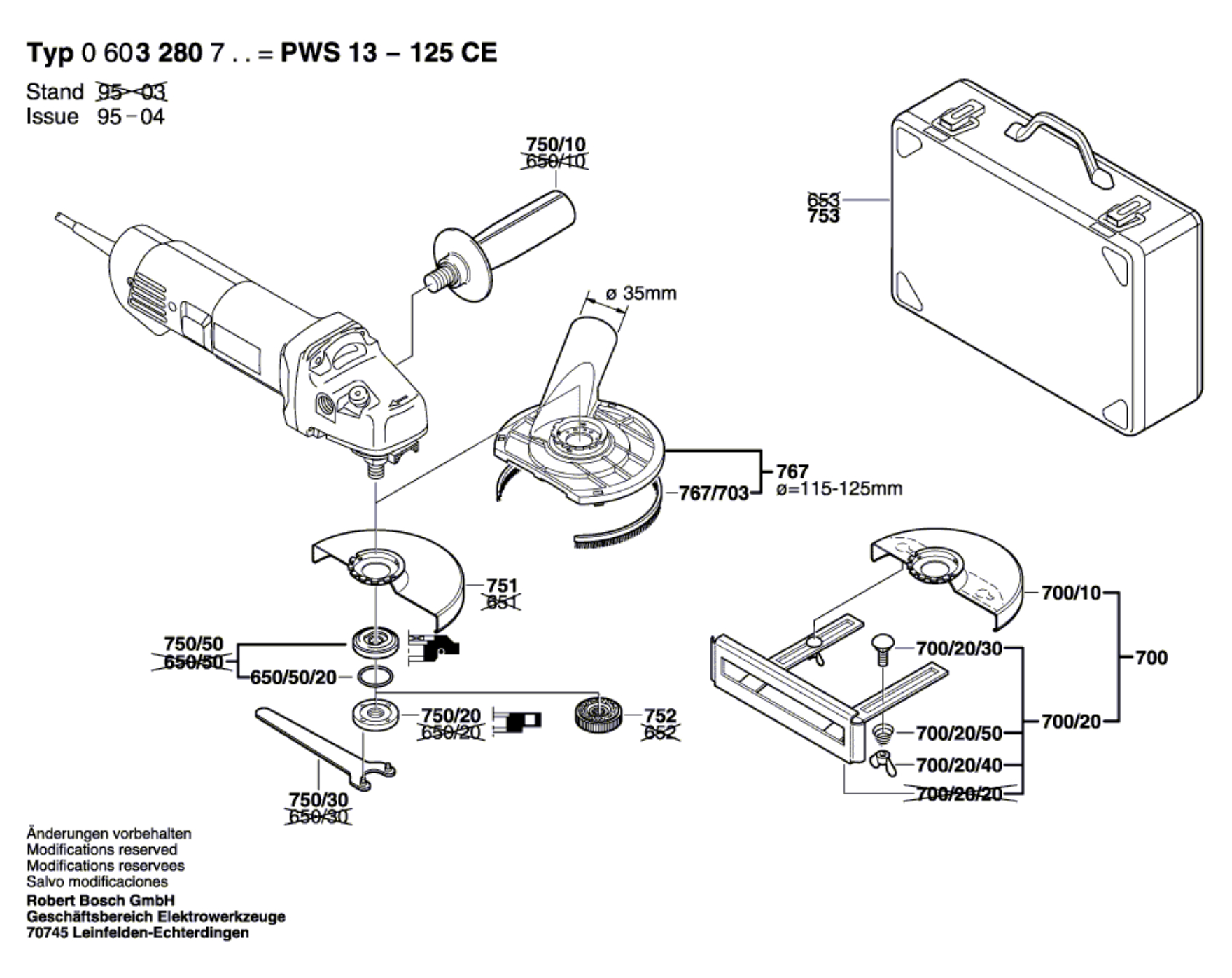 Bosch 0 603 280 703 Pws 13-125 Ce Angle Grinder 230 V / Eu Spare Parts ...