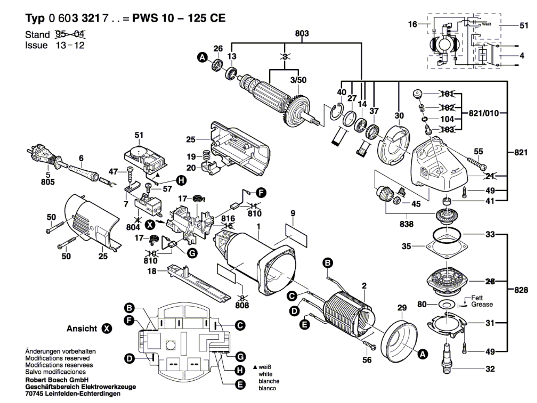 Bosch 0 603 321 903 Pws 10-125 Ce Angle Grinder 230 V / Eu Spare Parts ...