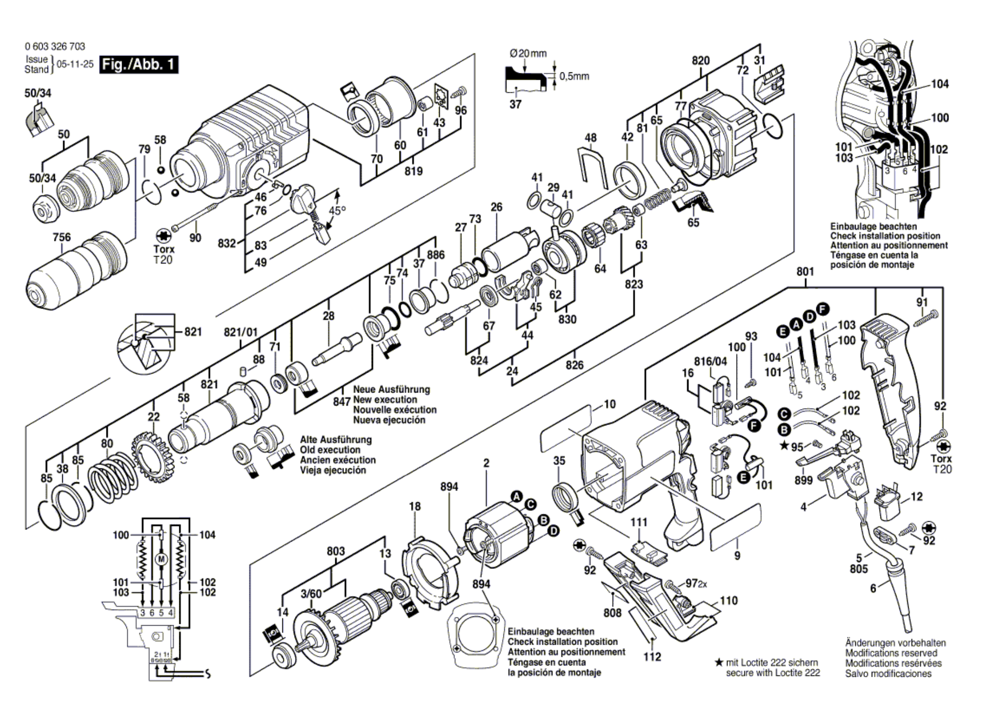 Bosch 0 603 326 703 Pbh 240 Re Rotary Hammer 230 V / Eu Spare Parts ...