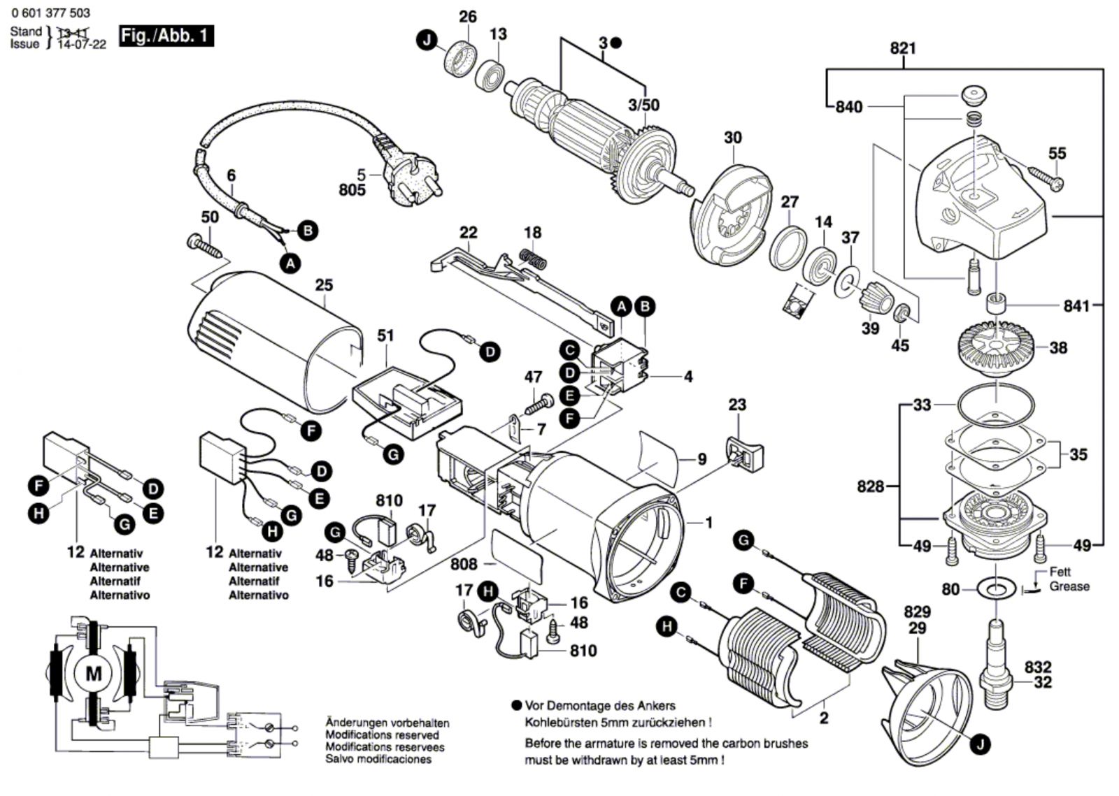 Bosch 0 601 377 541 Gws 850 C Angle Grinder 110 V / Gb Spare Parts ...