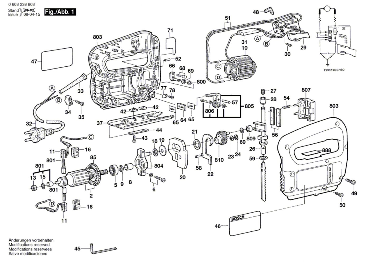 Bosch 0 603 238 642 Pst 50 Pe Orbital Jigsaw 240 V / Gb Spare Parts ...