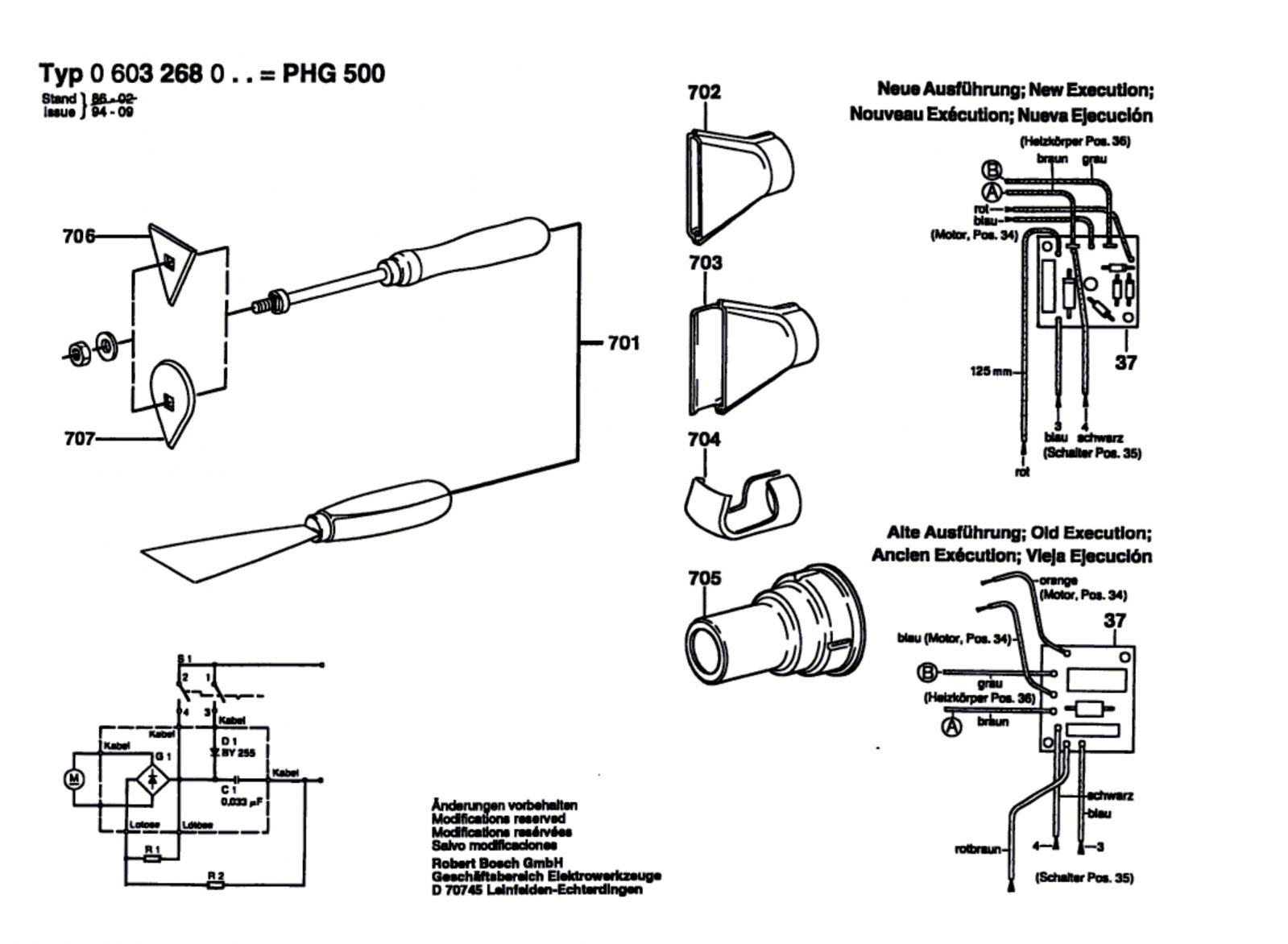 Bosch 0 603 268 042 Phg 500 Hot Air Gun 240 V / Gb Spare Parts Phg500 ...