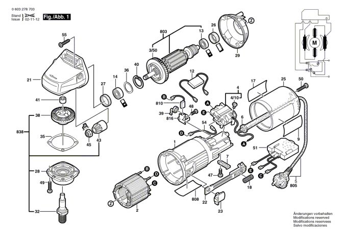 Bosch 0 603 278 742 Pws 7-115 E Angle Grinder 240 V / Gb Spare Parts ...