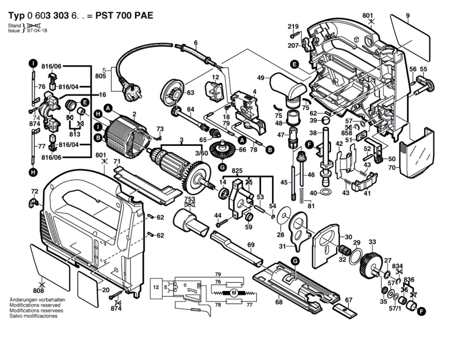 Bosch 0 603 303 642 Pst 700 Pae Jig Saw 240 V / Gb Spare Parts ...