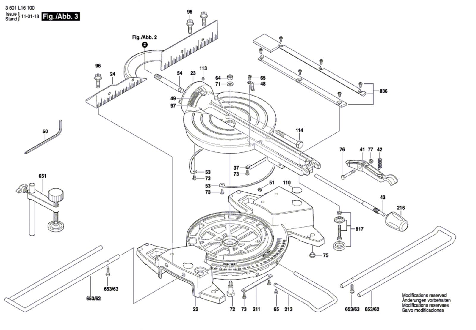 Bosch 3 601 L16 160 Gcm 800 S Slide Mitre Saw 110 V / Gb Spare Parts ...