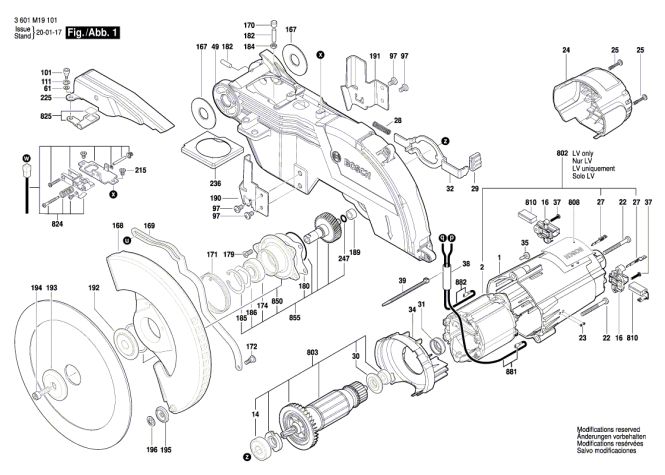 Bosch 3 601 M19 171 Gcm 8 Sjl Slide Mitre Saw 230 V / Gb Spare Parts ...