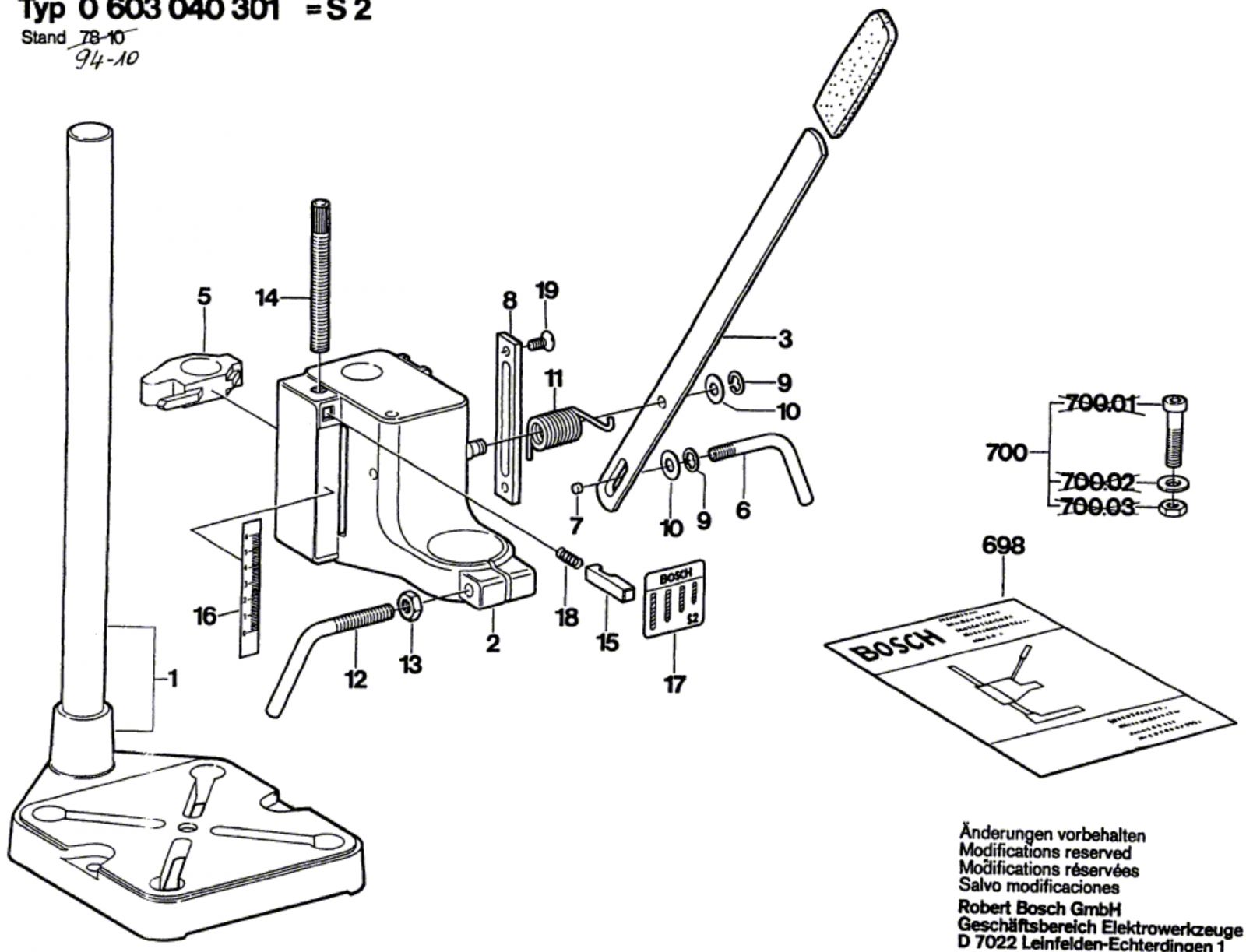 Bosch 0 603 040 301 S 2 Drill Stand Spare Parts SPARE_0603040301 from ...