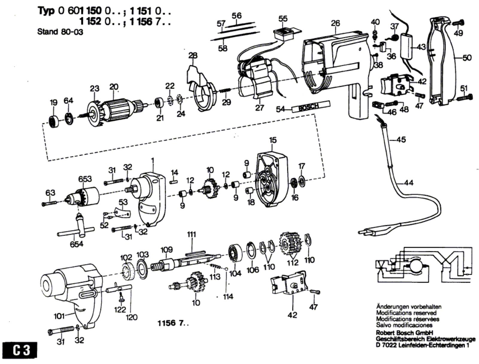 Bosch 0 601 152 003 Drill 220 V / Eu Spare Parts SPARE_0601152003 from ...