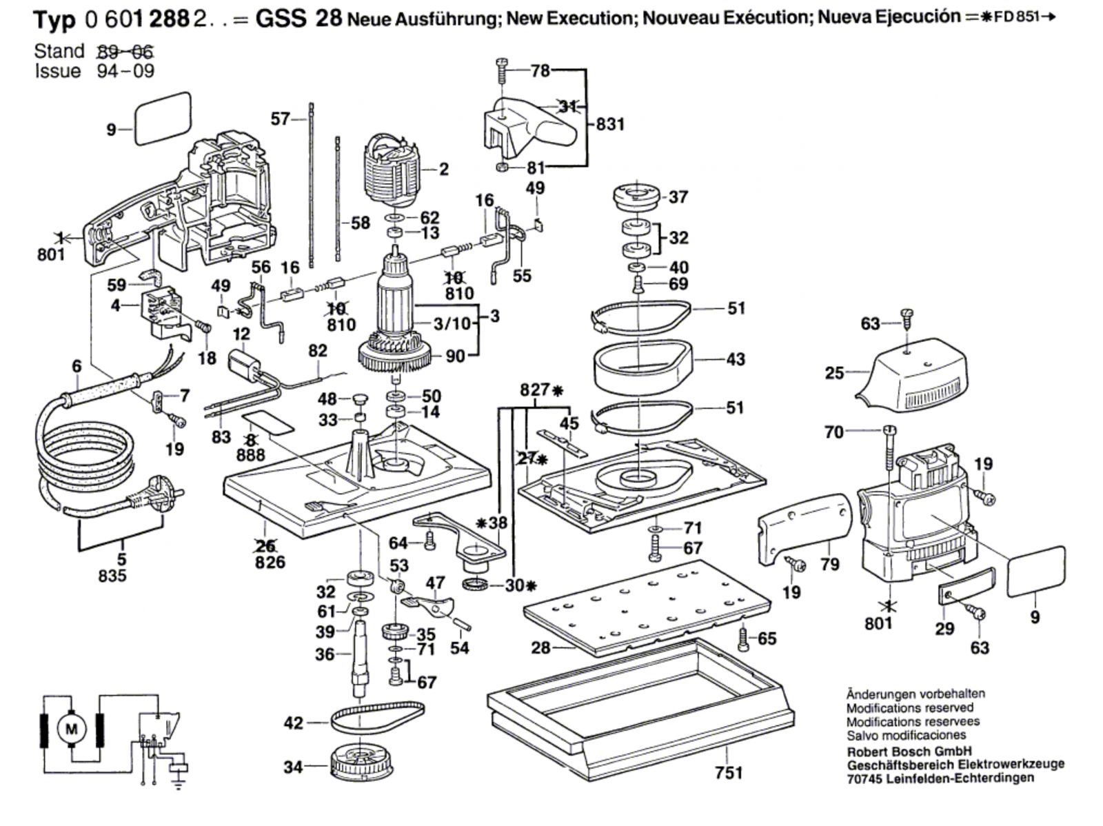 Bosch 0 601 288 203 Gss 28 Orbital Sander 220 V / Eu Spare Parts SPARE ...