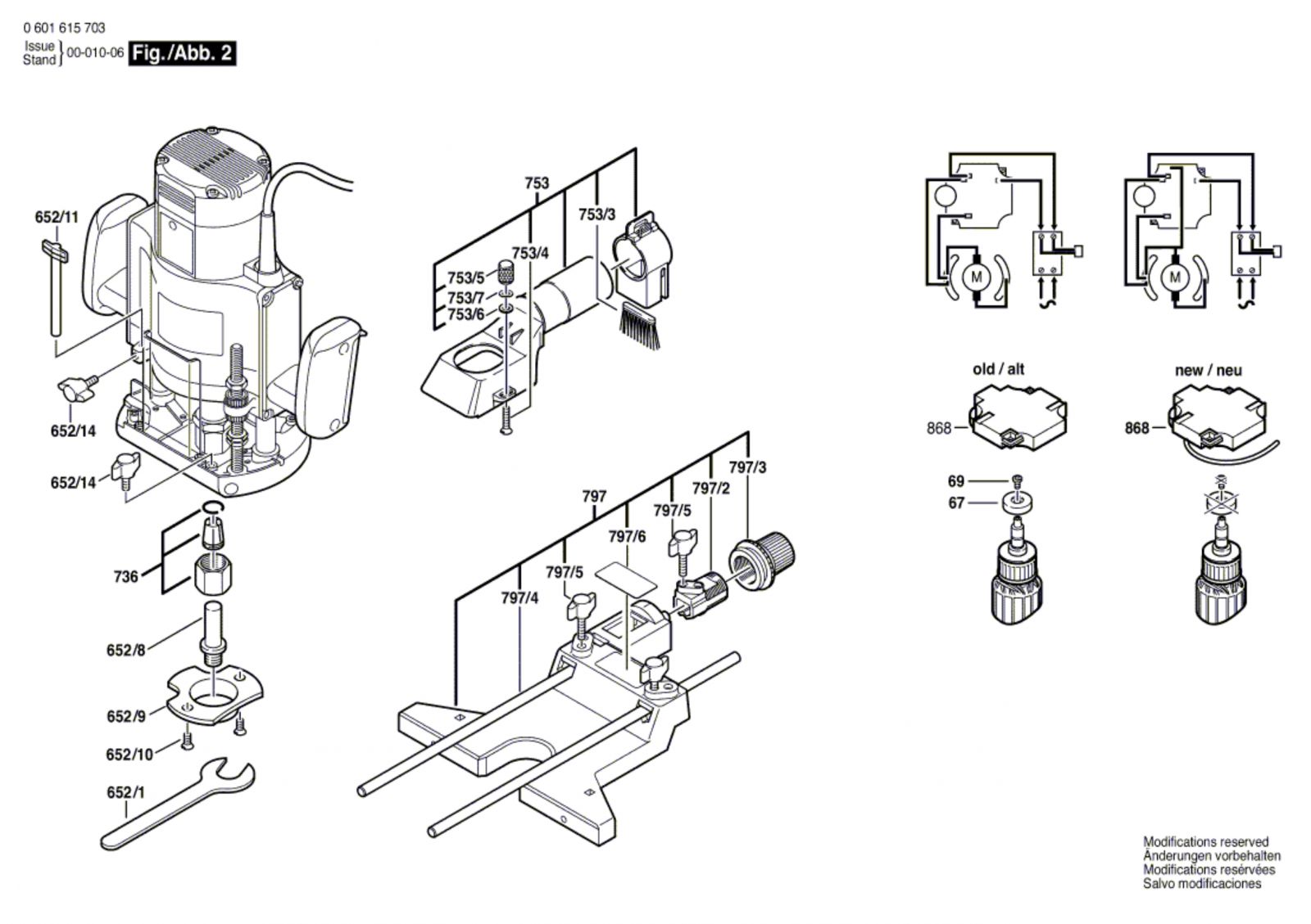 Bosch 0 601 615 703 Gof 1700 Ace Router 220 V / Eu Spare Parts SPARE ...