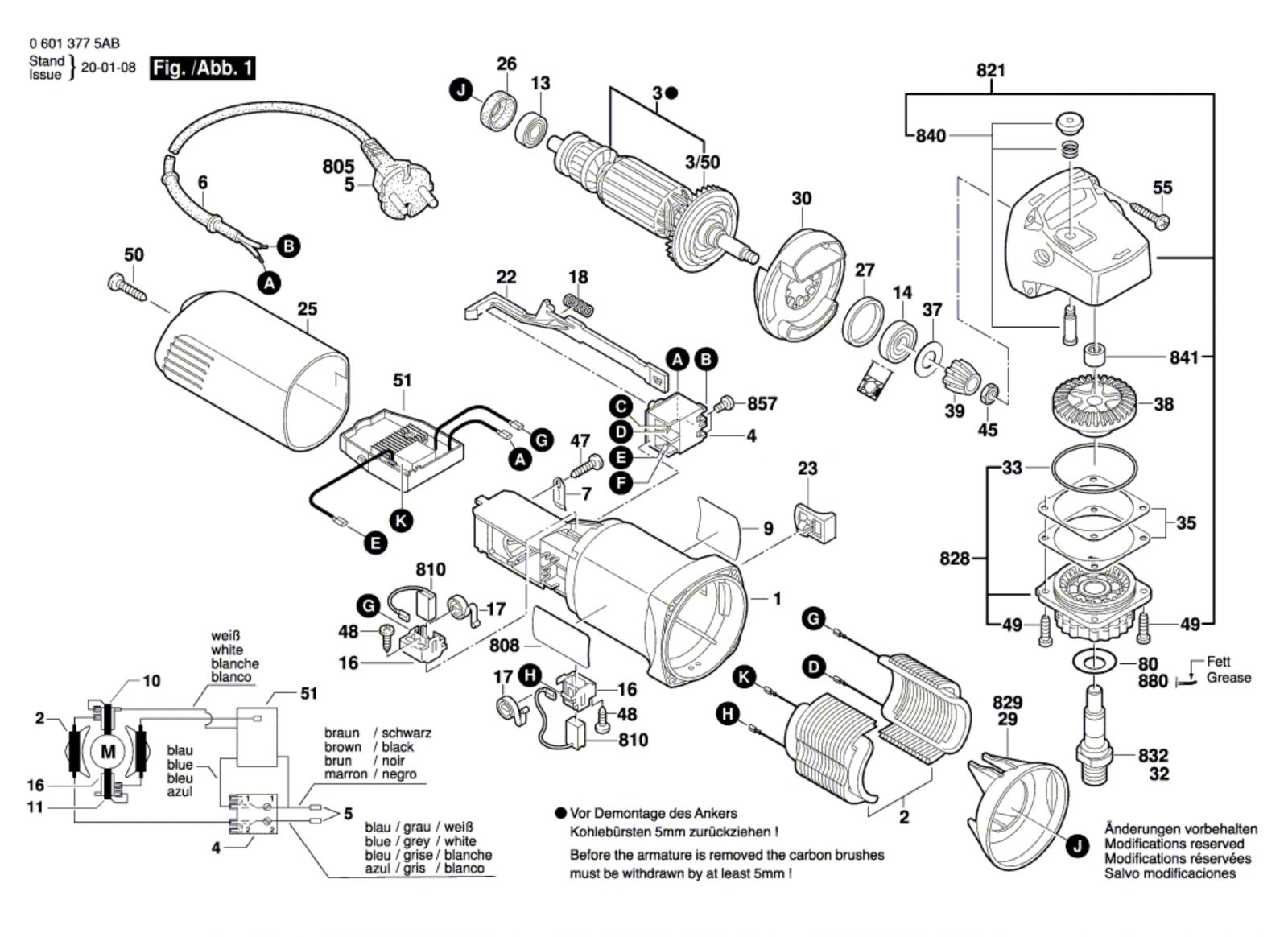 Bosch 0 601 377 7ae Gws 850 C Angle Grinder 230 V / Eu Spare Parts ...