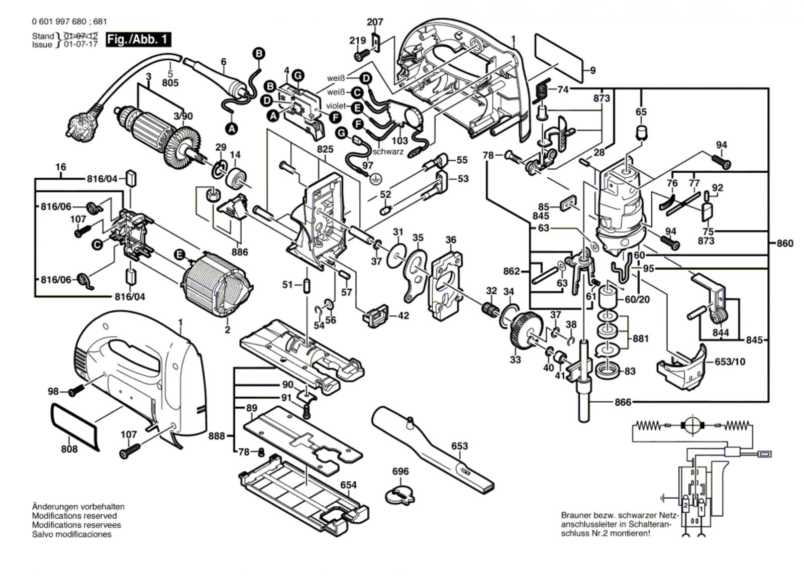 Bosch 0 601 997 681 Gst 100 Bce Jig Saw 230 V / Eu Spare Parts SPARE ...