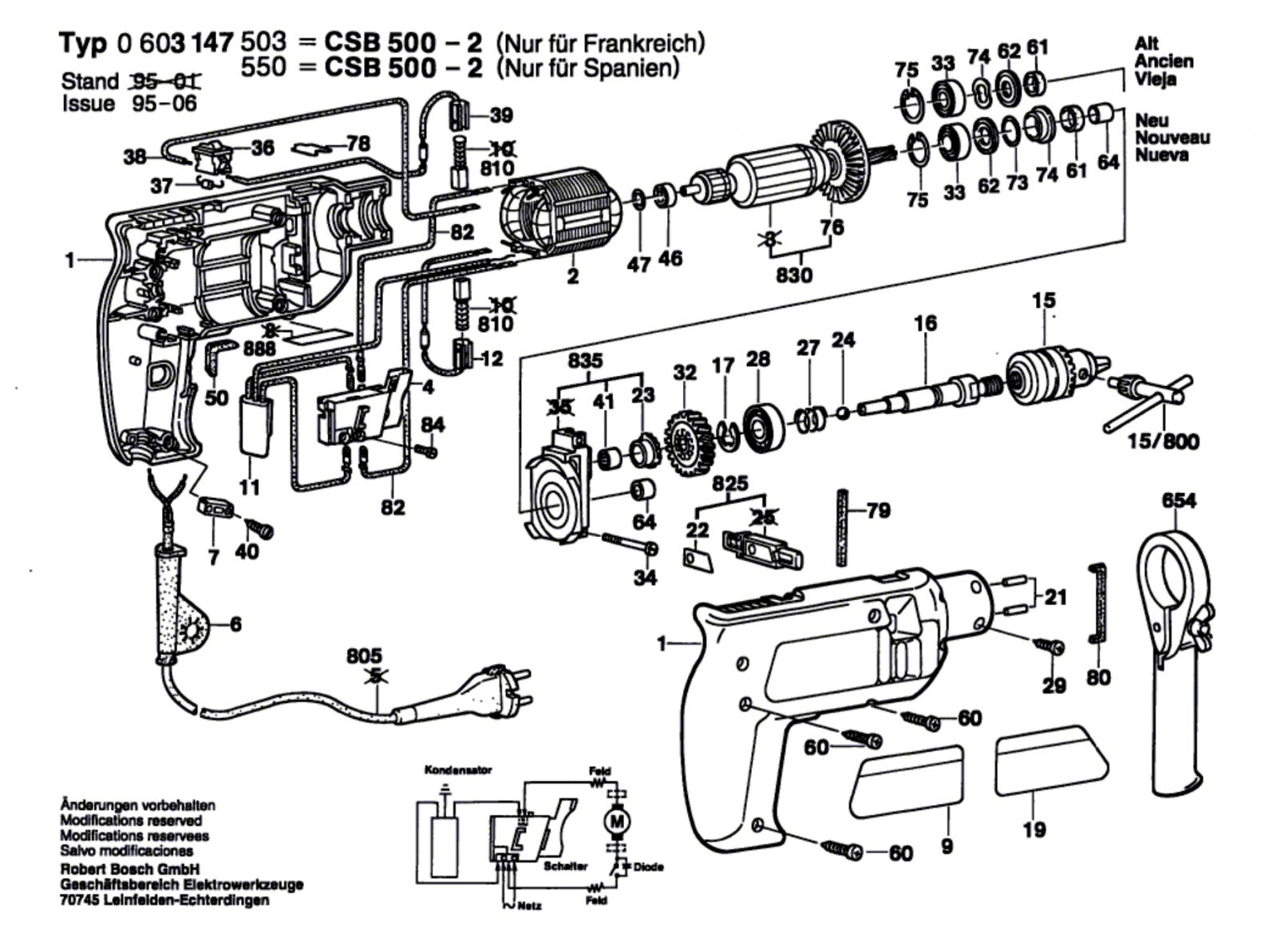 Bosch 0 603 147 503 Csb 500-2 Combi 1-sp.impact Drill E 220 V / Eu ...