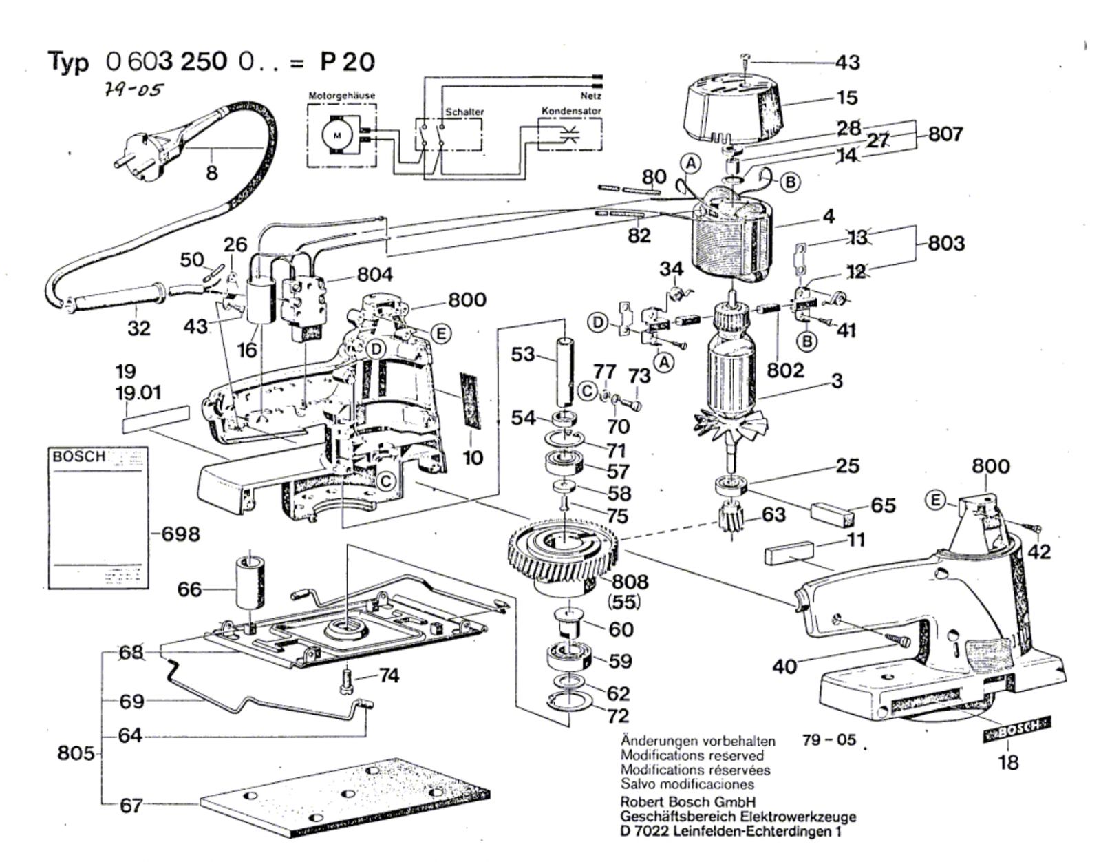Bosch 0 603 250 003 P 20 Orbital Sander 220 V / Eu Spare Parts SPARE ...