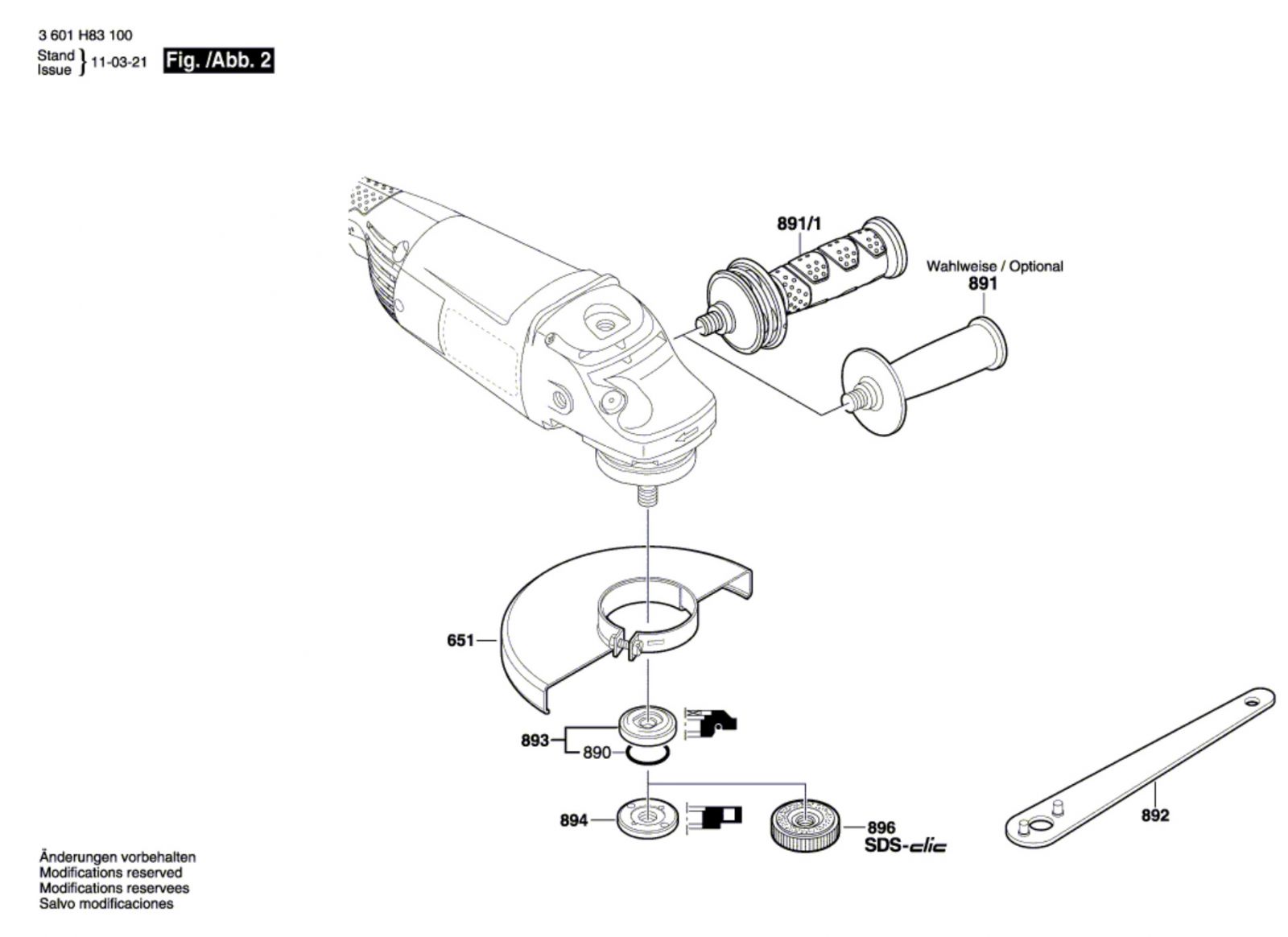 Bosch 3 601 H83 100 Gws 24-180 H Angle Grinder Spare Parts SPARE ...