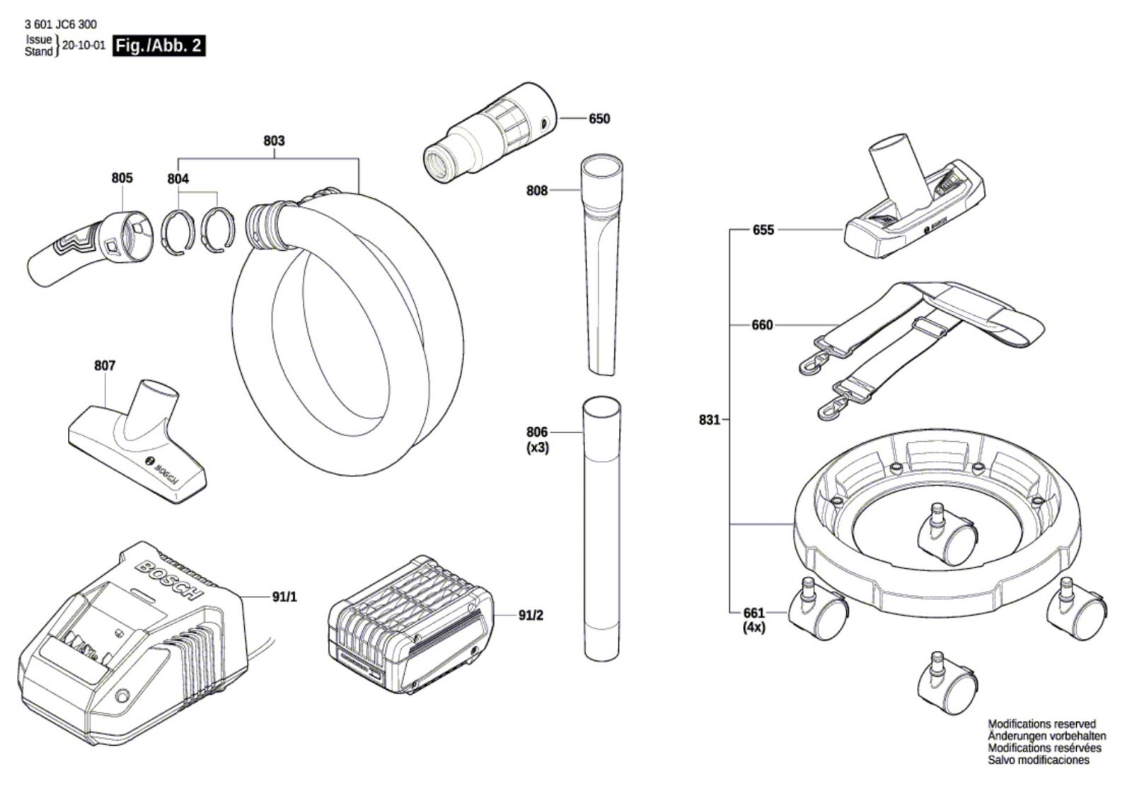 Bosch 3 601 Jc6 300 Gas 18v-10l Battery Vacuum Cleaner Spare Parts ...
