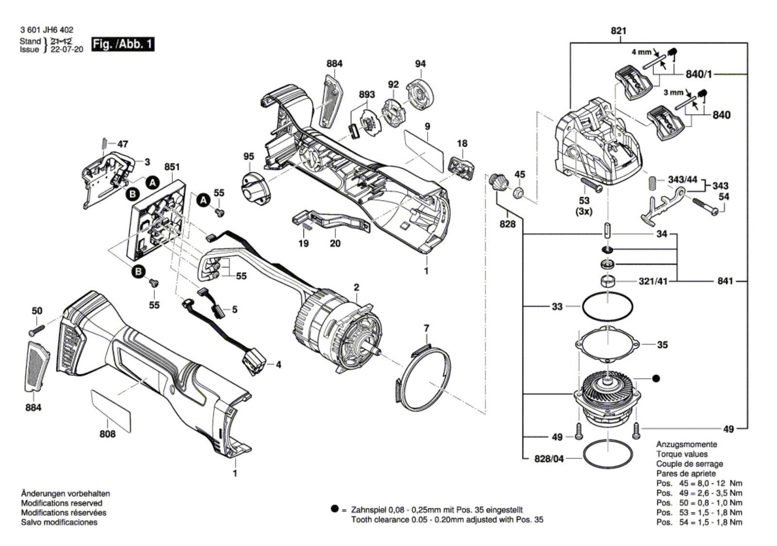 Bosch 3 601 Jh6 402 Gws 18v-15 C Cordless Angle Grinder Spare Parts ...