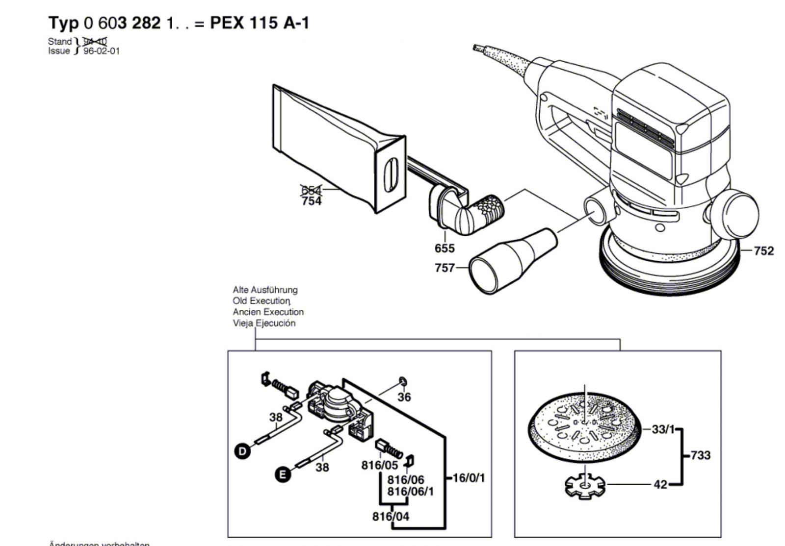 Bosch 0 603 282 103 Pex 115 A-1 Random Orbital Sander 230 V / Eu Spare ...