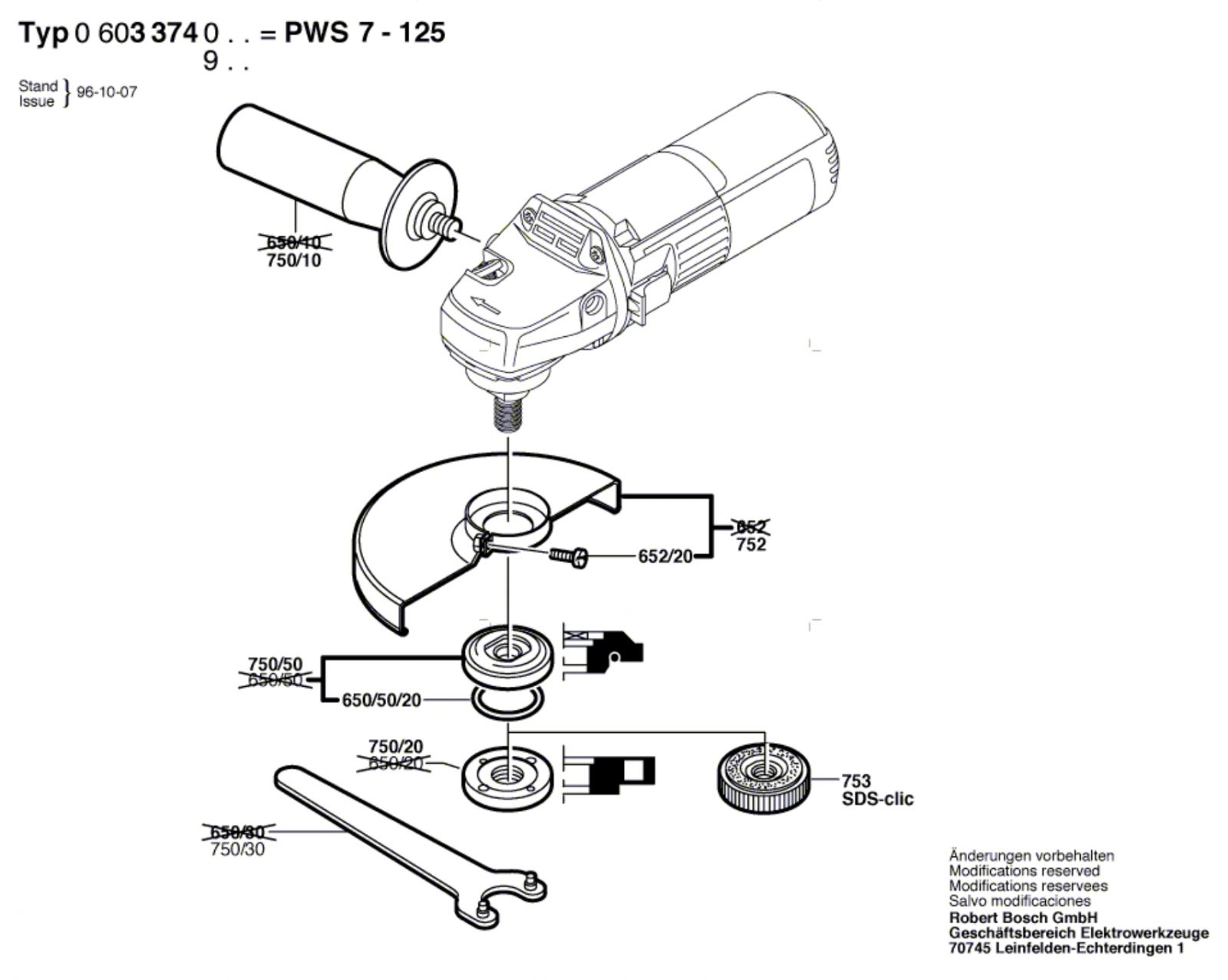 Bosch 0 603 374 903 Pws 7-125 Angle Grinder 230 V / Eu Spare Parts ...