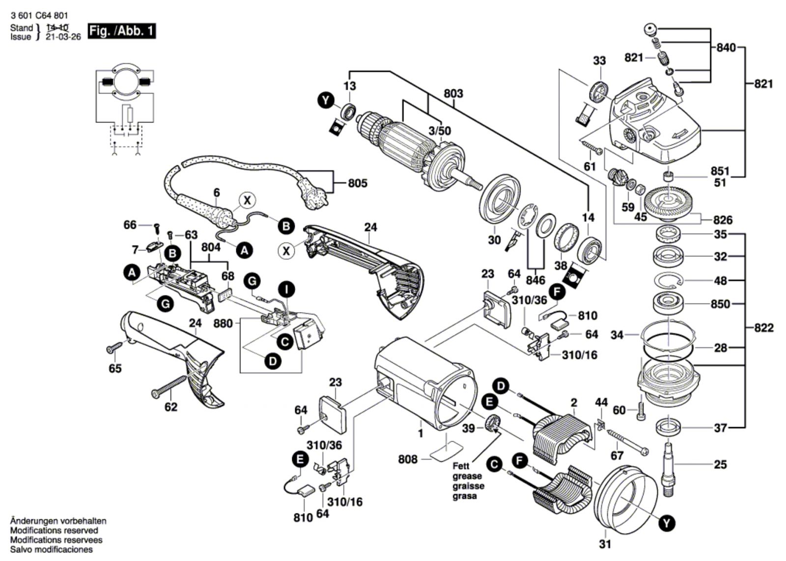 Bosch 3 601 C64 801 Gws 24-300l Angle Grinder 230 V / Eu Spare Parts ...