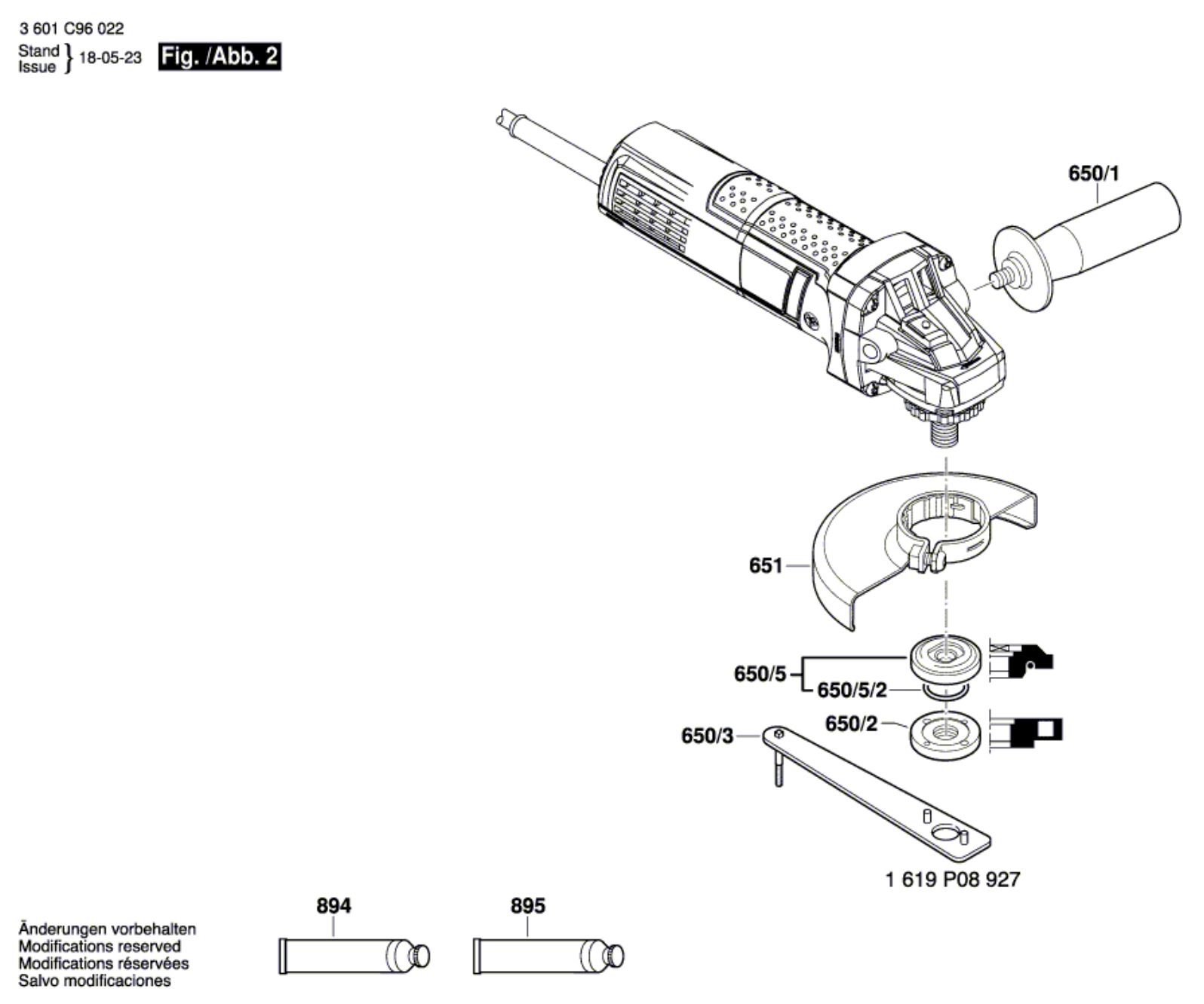 Bosch 3 601 C96 022 Gws 9-125 Angle Grinder 230 V / Eu Spare Parts ...