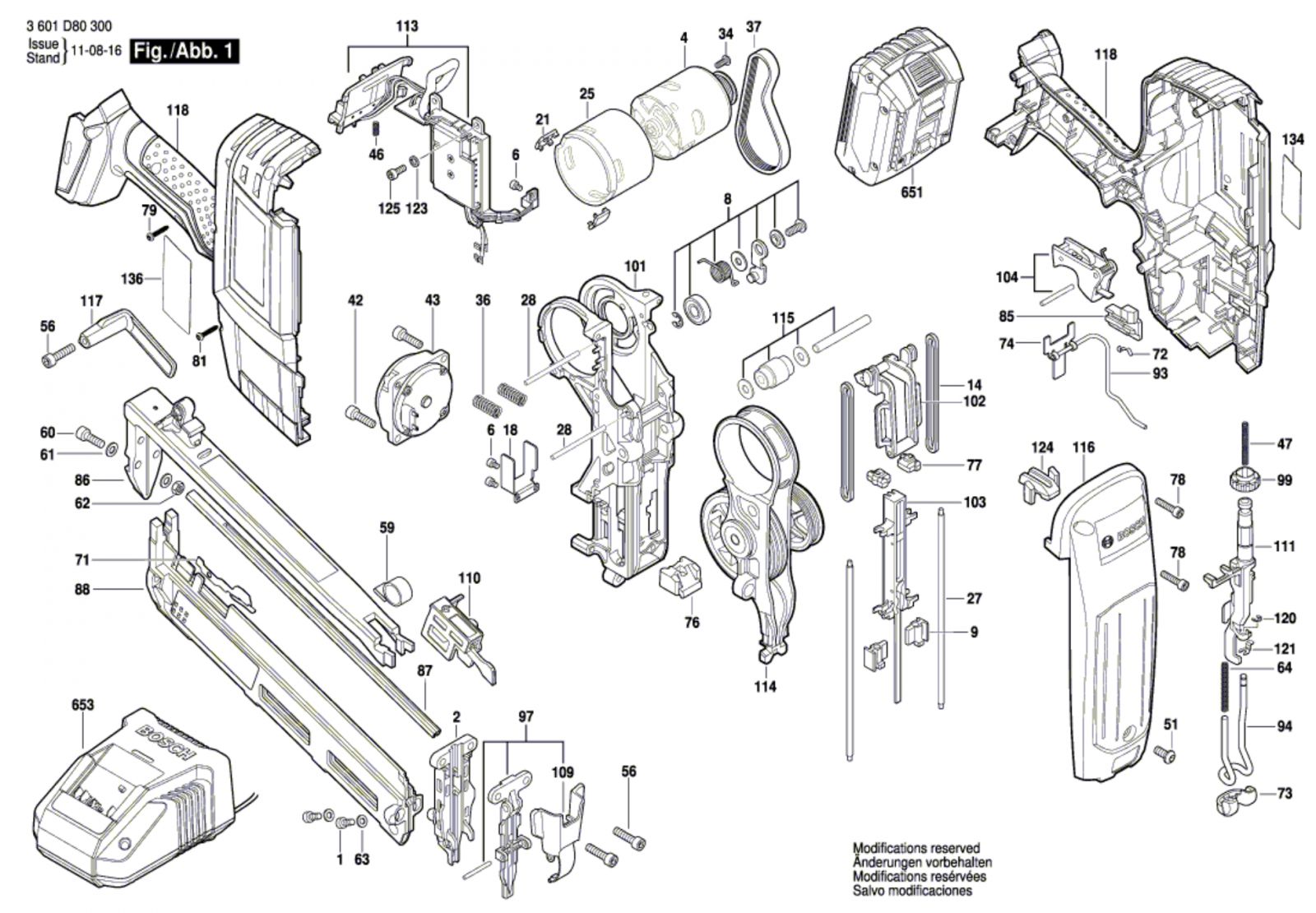 Bosch 3 601 D80 300 Gsk 18 V-li Nailer / Eu Spare Parts SPARE ...