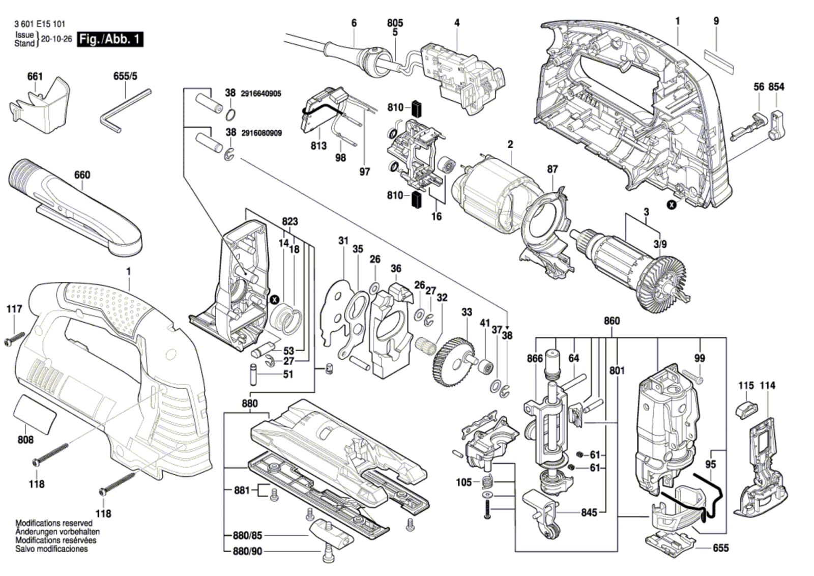 Bosch 3 601 E15 101 Gst 1400 Bce Orbital Jigsaw 230 V / Eu Spare Parts ...