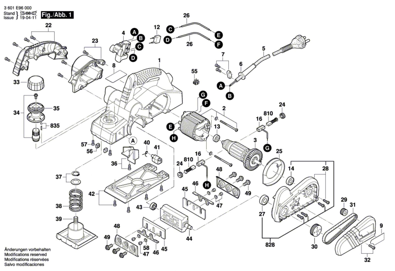 Bosch 3 601 E96 000 Gho 6500 Portable Planer 230 V / Eu Spare Parts ...
