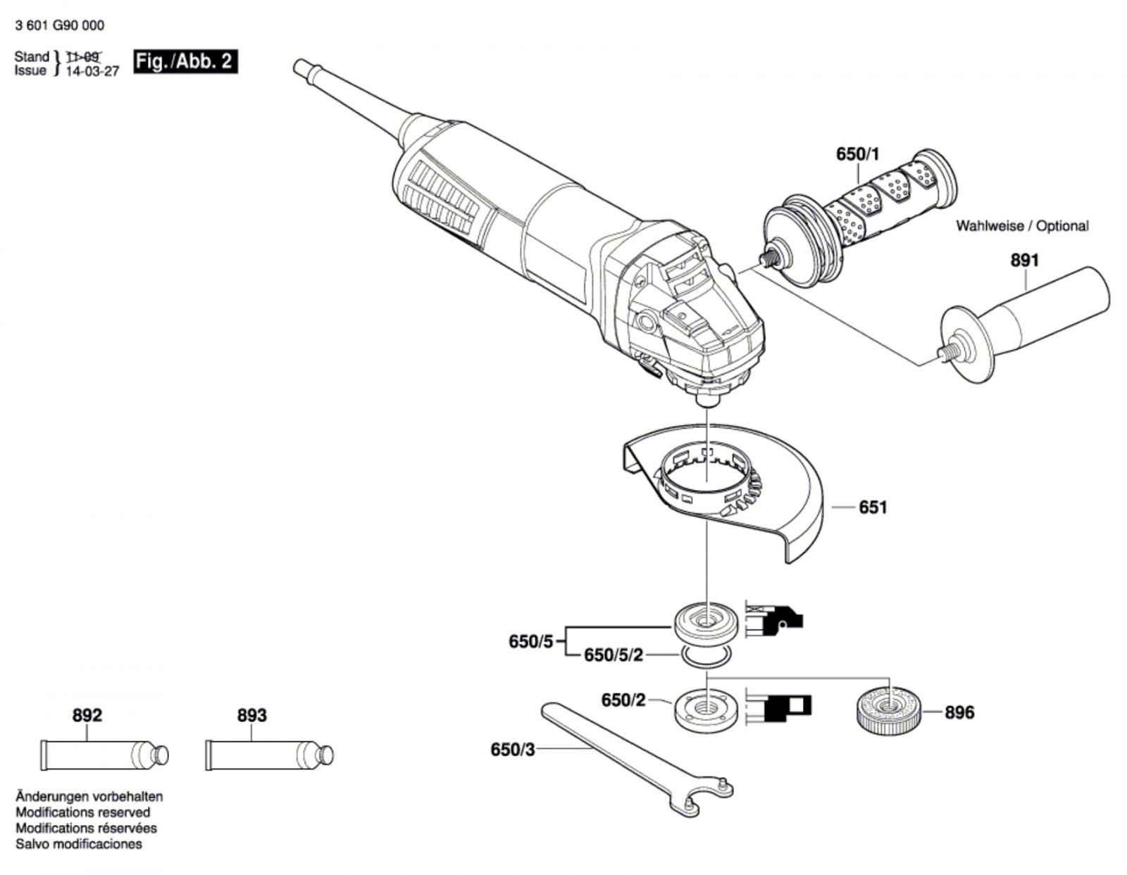 Bosch 3 601 G90 000 Gws 9-115 Angle Grinder 230 V / Eu Spare Parts ...