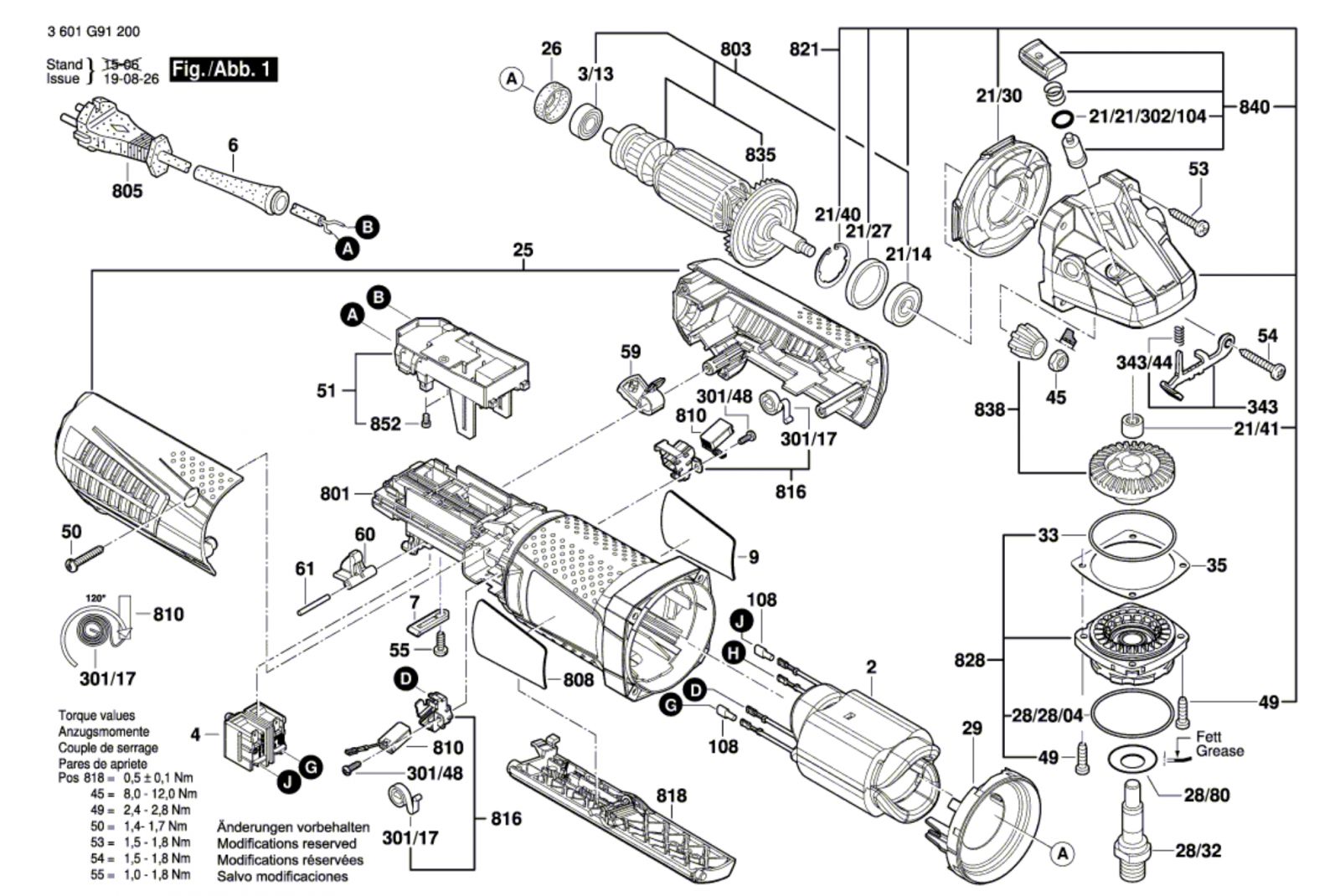 Bosch 3 601 G91 200 Gws 9-125 P Angle Grinder 230 V / Eu Spare Parts ...