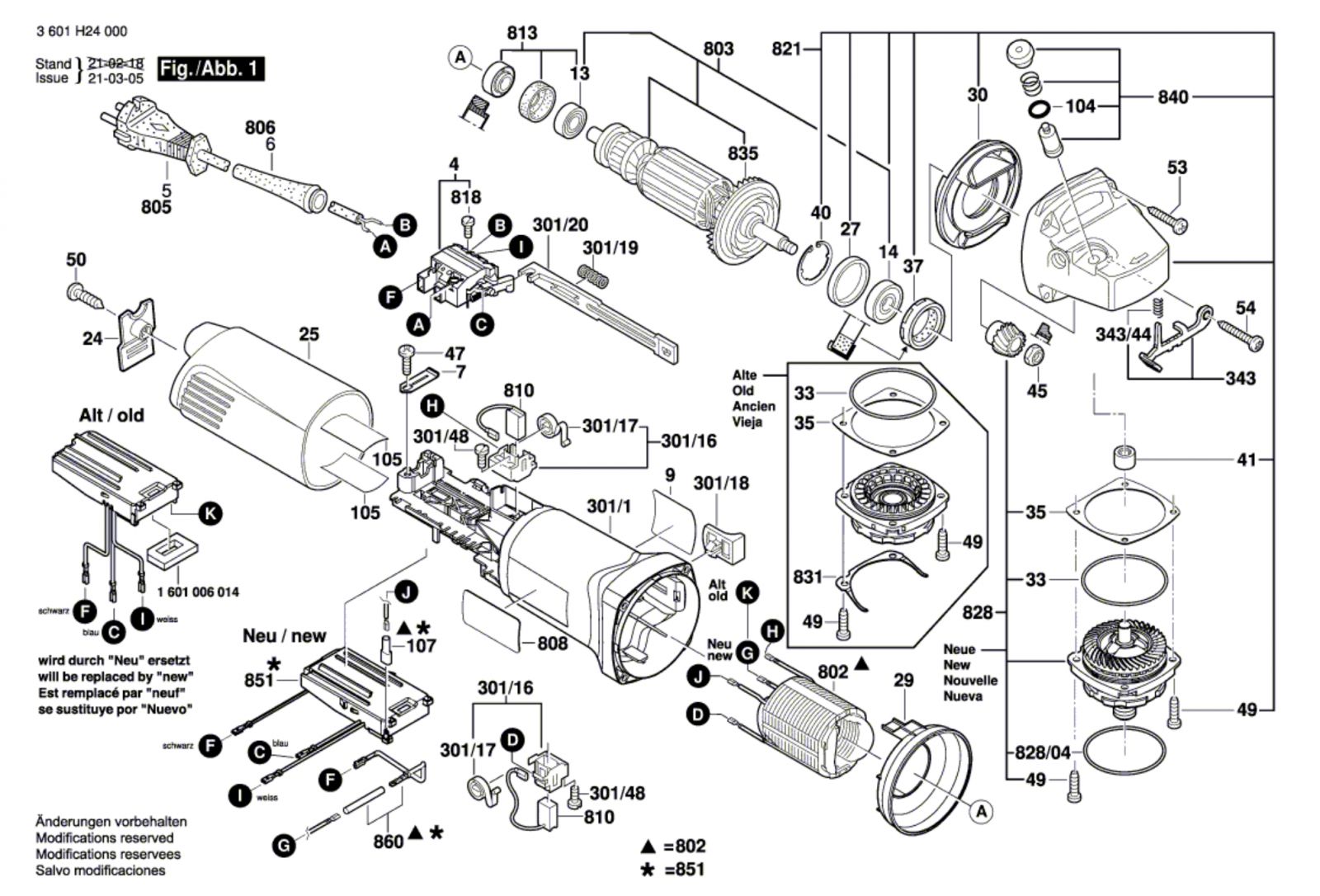 Bosch 3 601 H24 000 Gws 14-125 Ci Angle Grinder 230 V / Eu Spare Parts ...