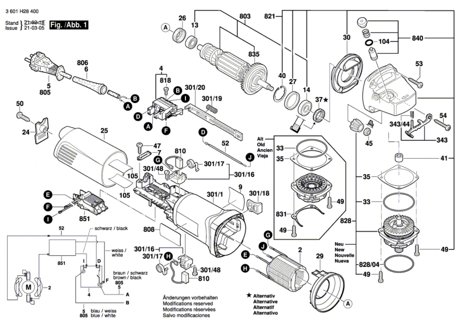 Bosch 3 601 H28 800 Gws 1000 Angle Grinder 230 V / Eu Spare Parts SPARE ...