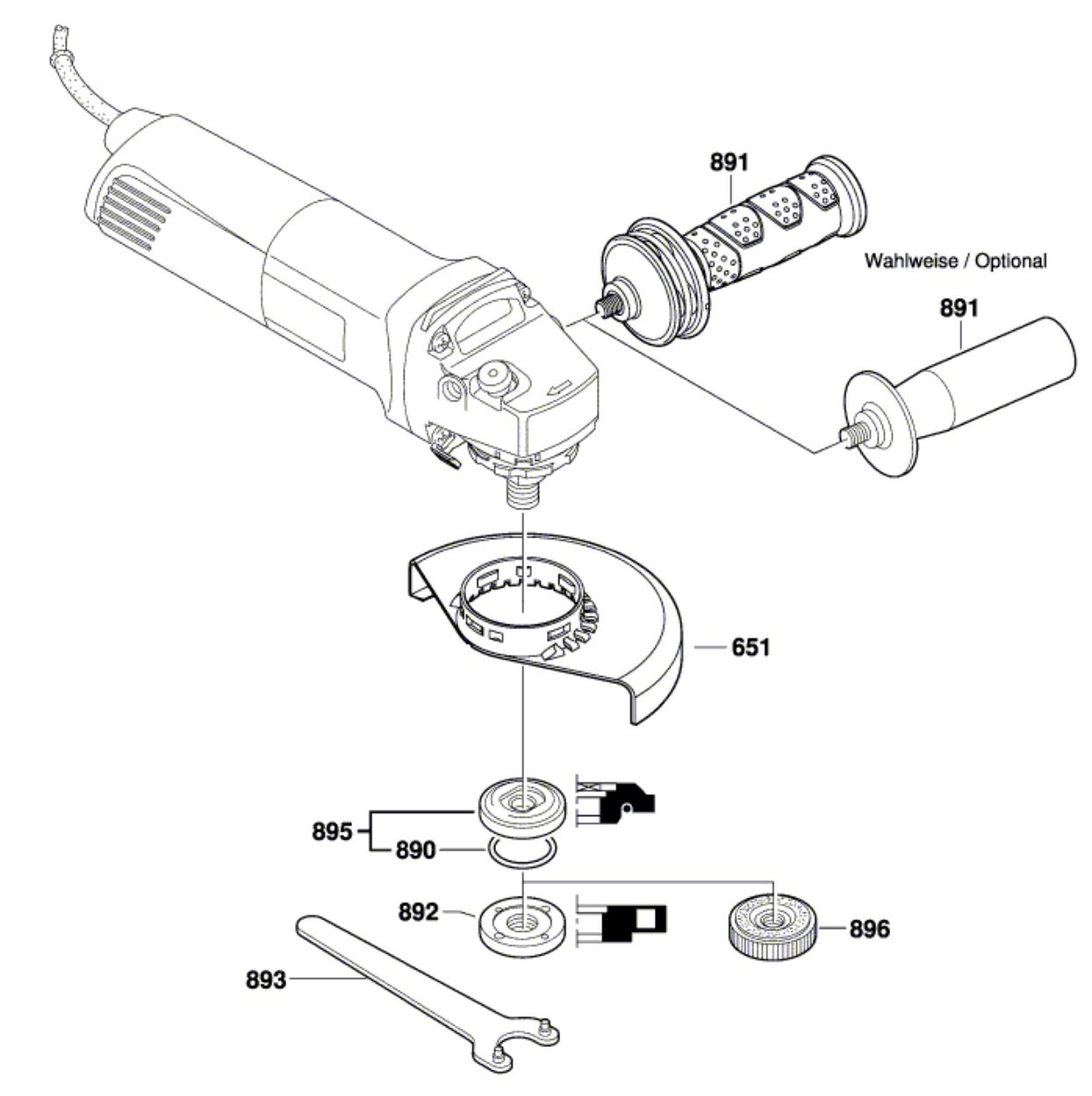 Bosch 3 601 H28 800 Gws 1000 Angle Grinder 230 V / Eu Spare Parts SPARE ...