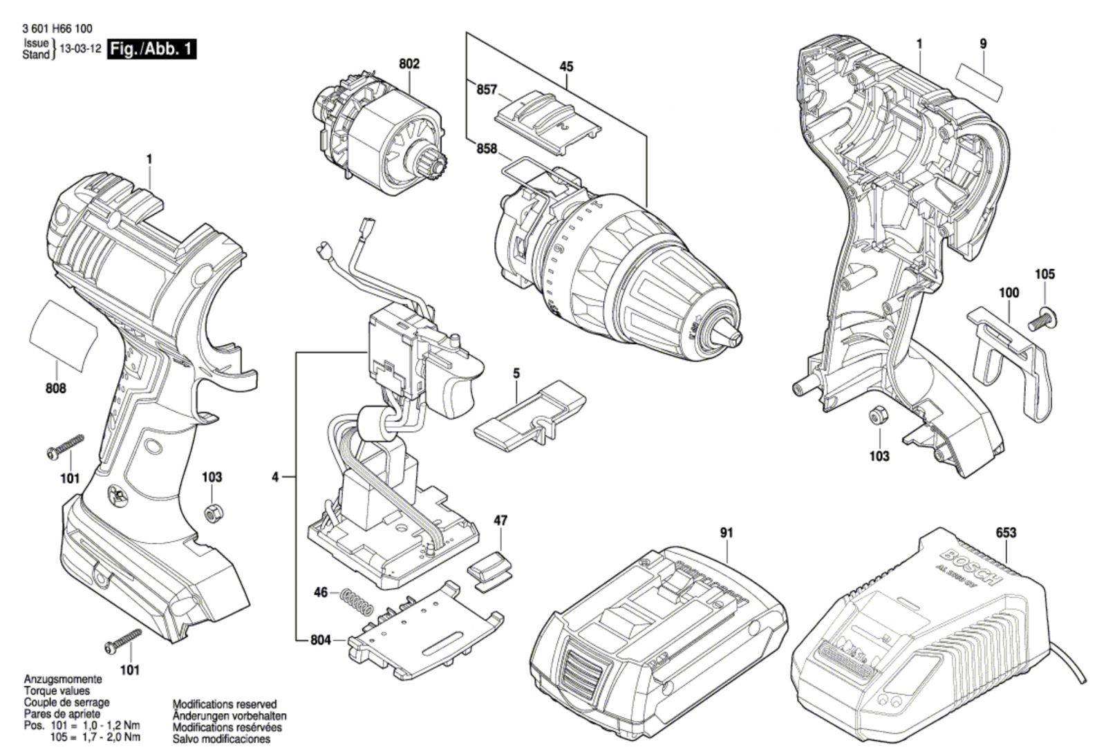 Bosch 3 601 H66 100 Gsr 18 V-li Cordless Drill Driver 18 V / Eu Spare ...