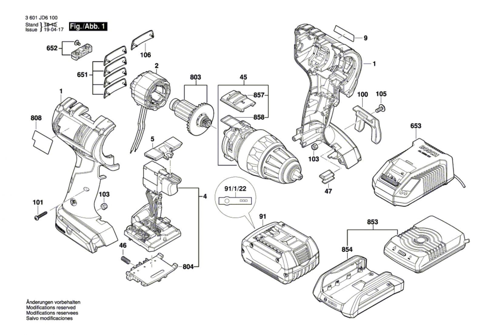 Bosch 3 601 Jd6 100 Gsr 18 V-ec Cordless Drill Driver 18 V / Eu Spare ...