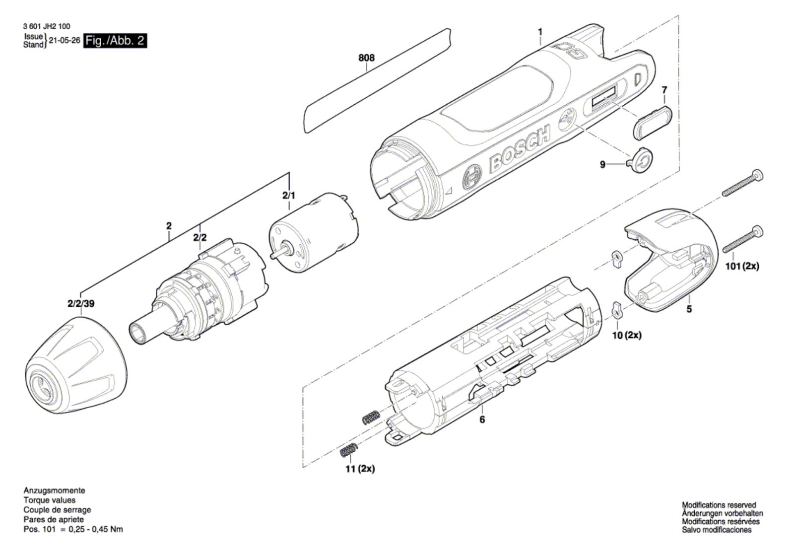 Bosch 3 601 Jh2 101 Bosch Go Cordless Screwdriver 3.6 V / Eu Spare ...