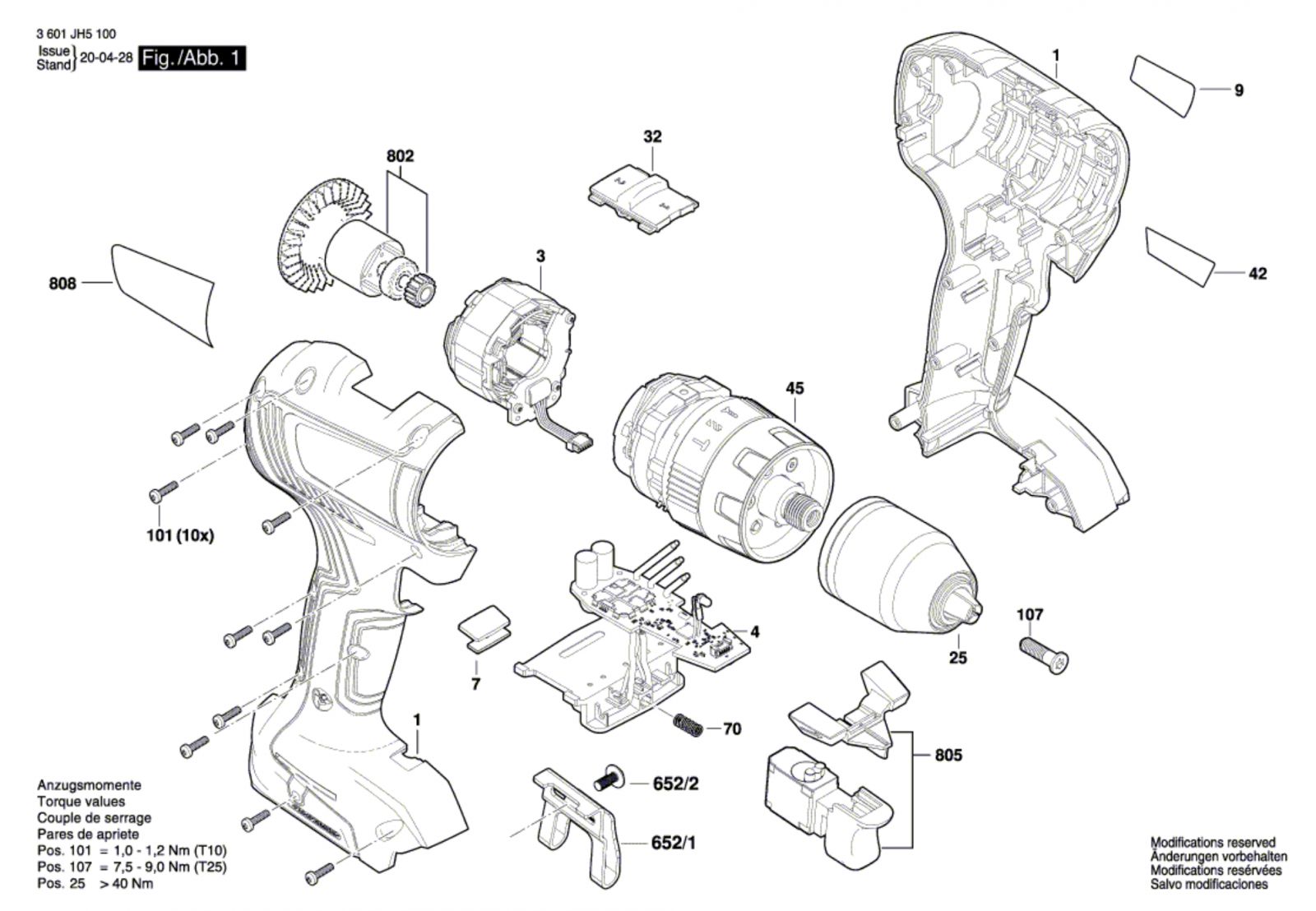 Bosch 3 601 Jh5 300 Gsb 18v-55 Cordl Perc Screwdr 18 V / Eu Spare Parts ...