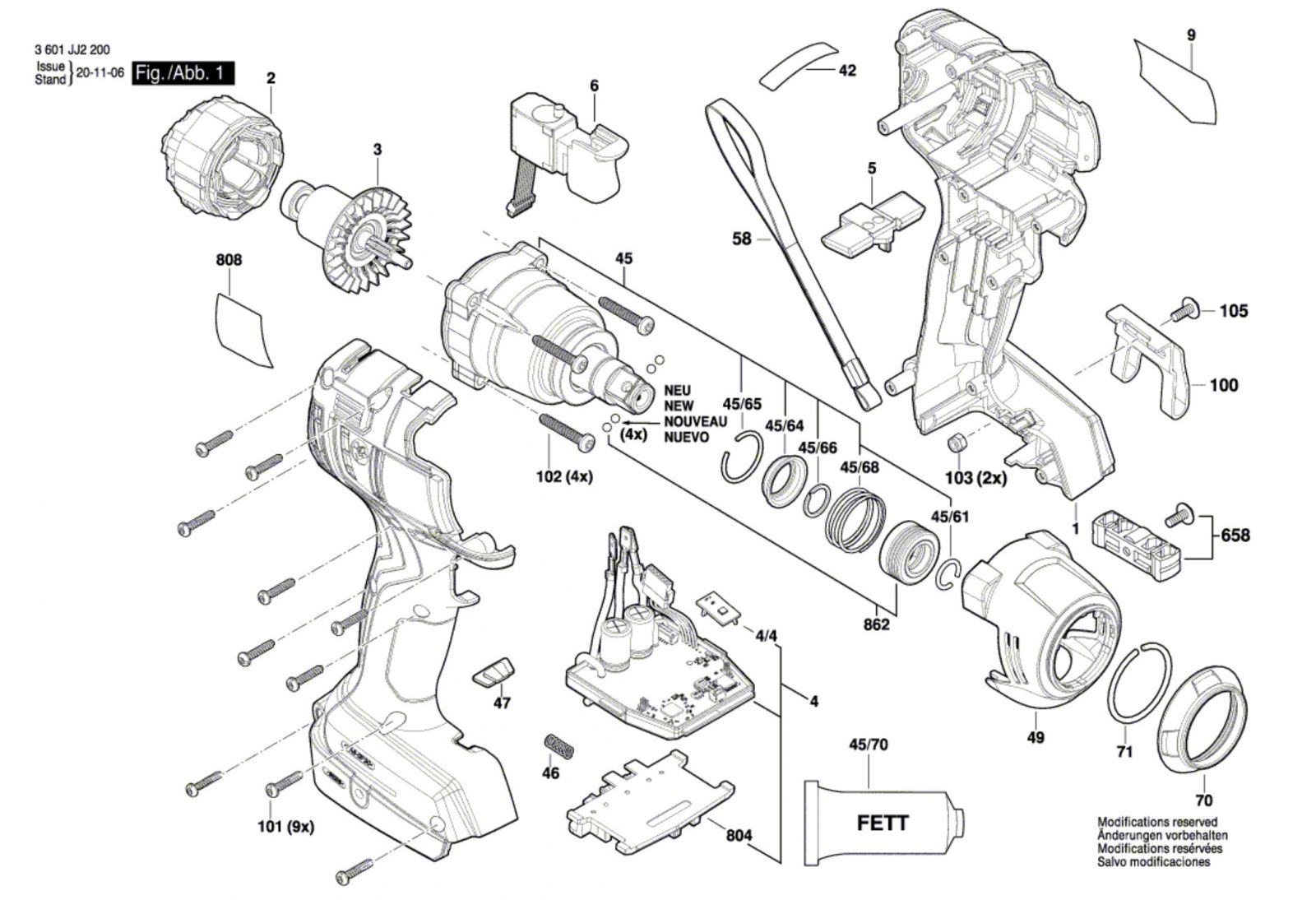 Bosch 3 601 Jj2 200 Gdx 18v-200 Impact Wrench 18 V / Eu Spare Parts ...