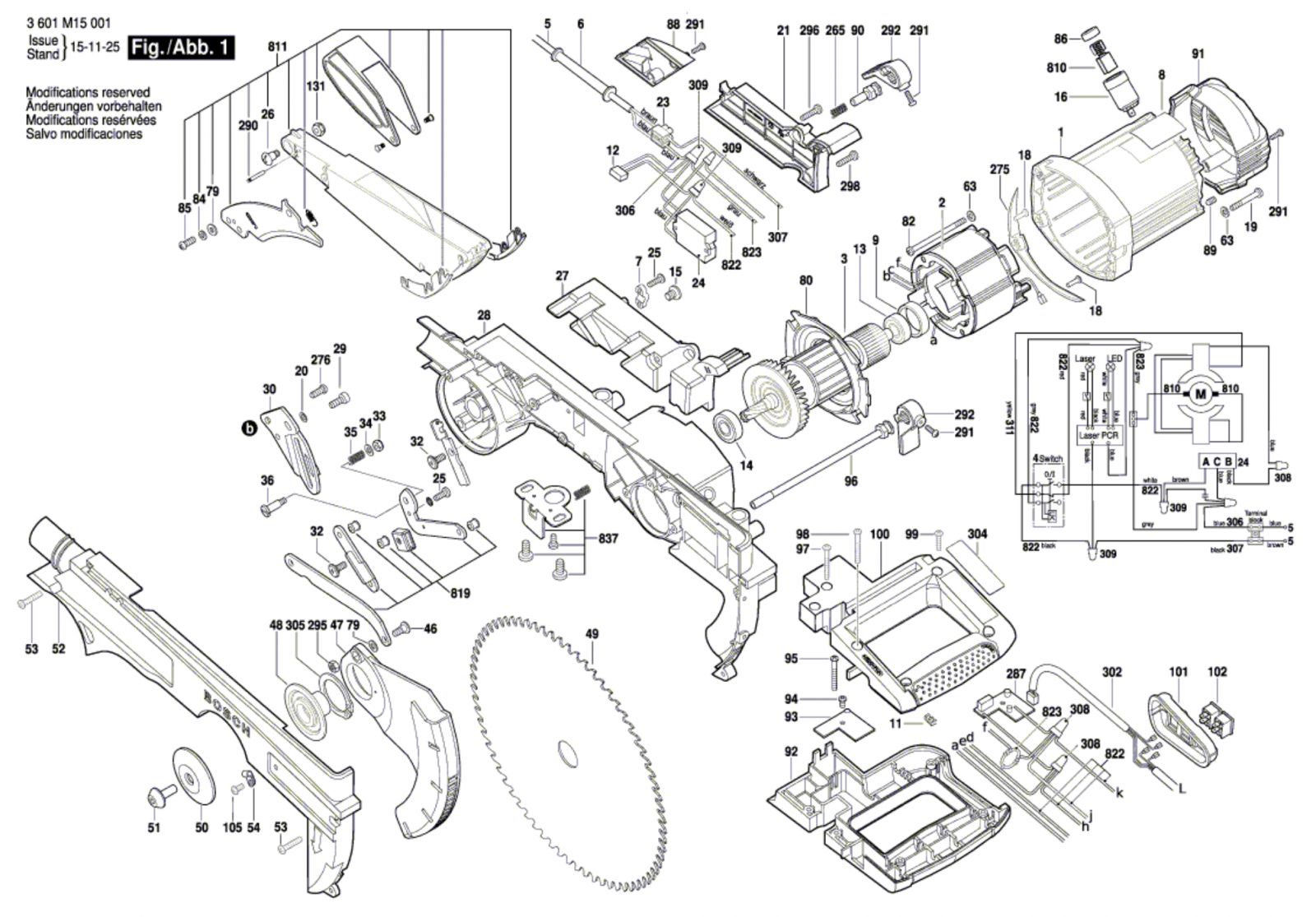 Bosch 3 601 M15 001 Gtm 12 Jl Table Mitre Saw 230 V / Eu Spare Parts ...