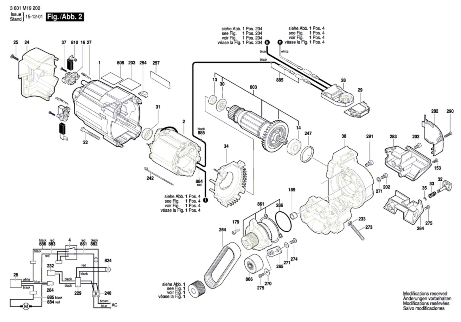 Bosch 3 601 M19 200 Gcm 8 Sde Slide Mitre Saw 230 V / Eu Spare Parts ...