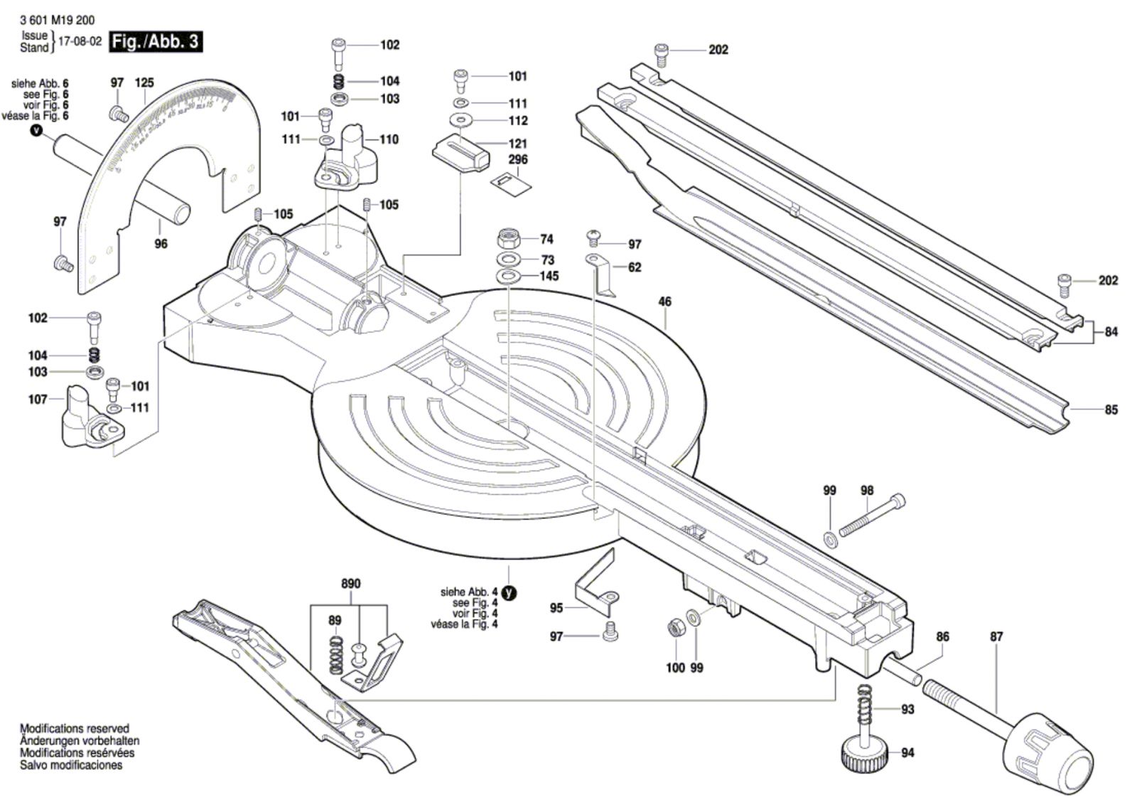 Bosch 3 601 M19 200 Gcm 8 Sde Slide Mitre Saw 230 V / Eu Spare Parts ...