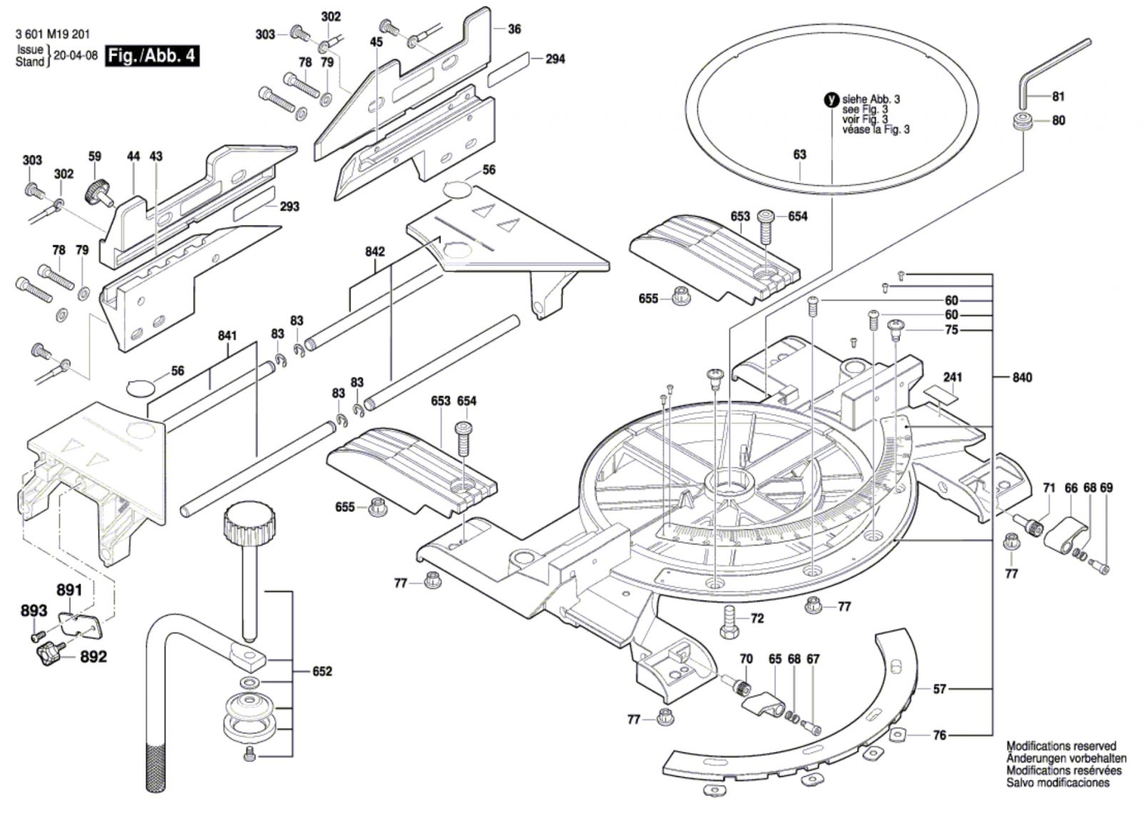 Bosch 3 601 M19 201 Gcm 8 Sde Slide Mitre Saw 230 V / Eu Spare Parts ...