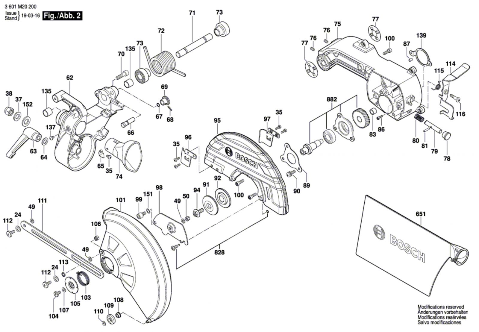 Bosch 3 601 M20 200 Gcm 10 J Compound Mitre Saw 230 V / Eu Spare Parts ...
