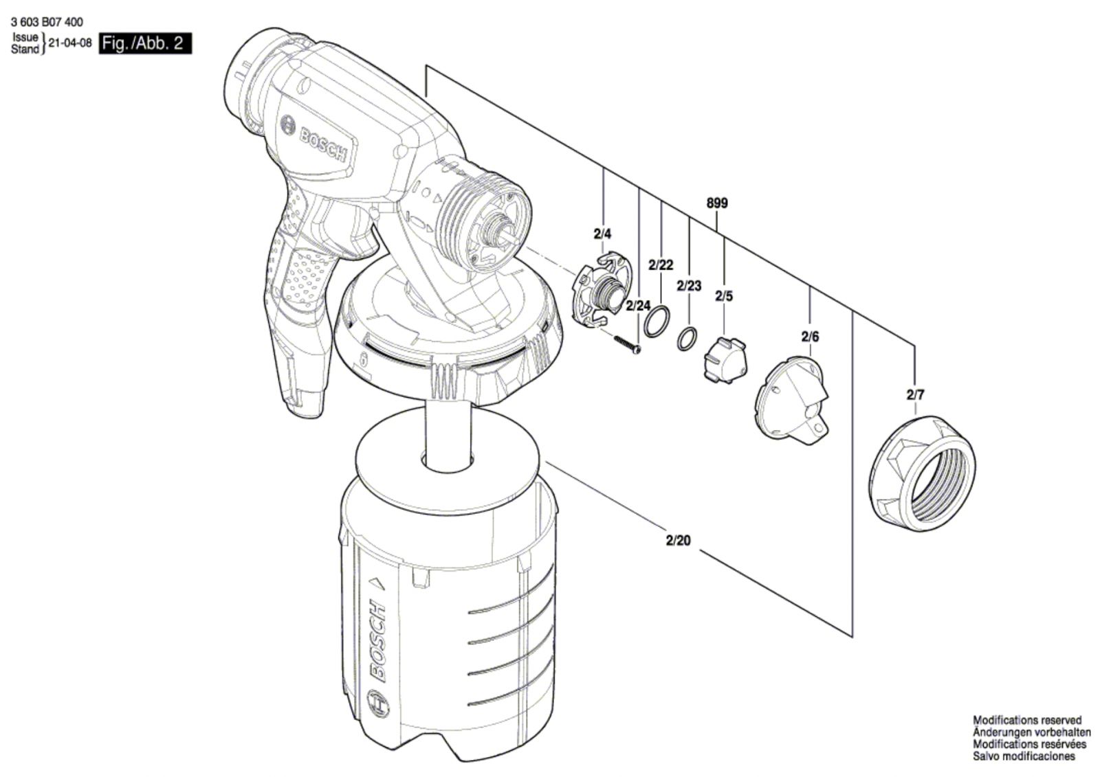 Bosch 3 603 B07 400 Pfs 7000 Spray Pistol 230 V / Eu Spare Parts SPARE ...
