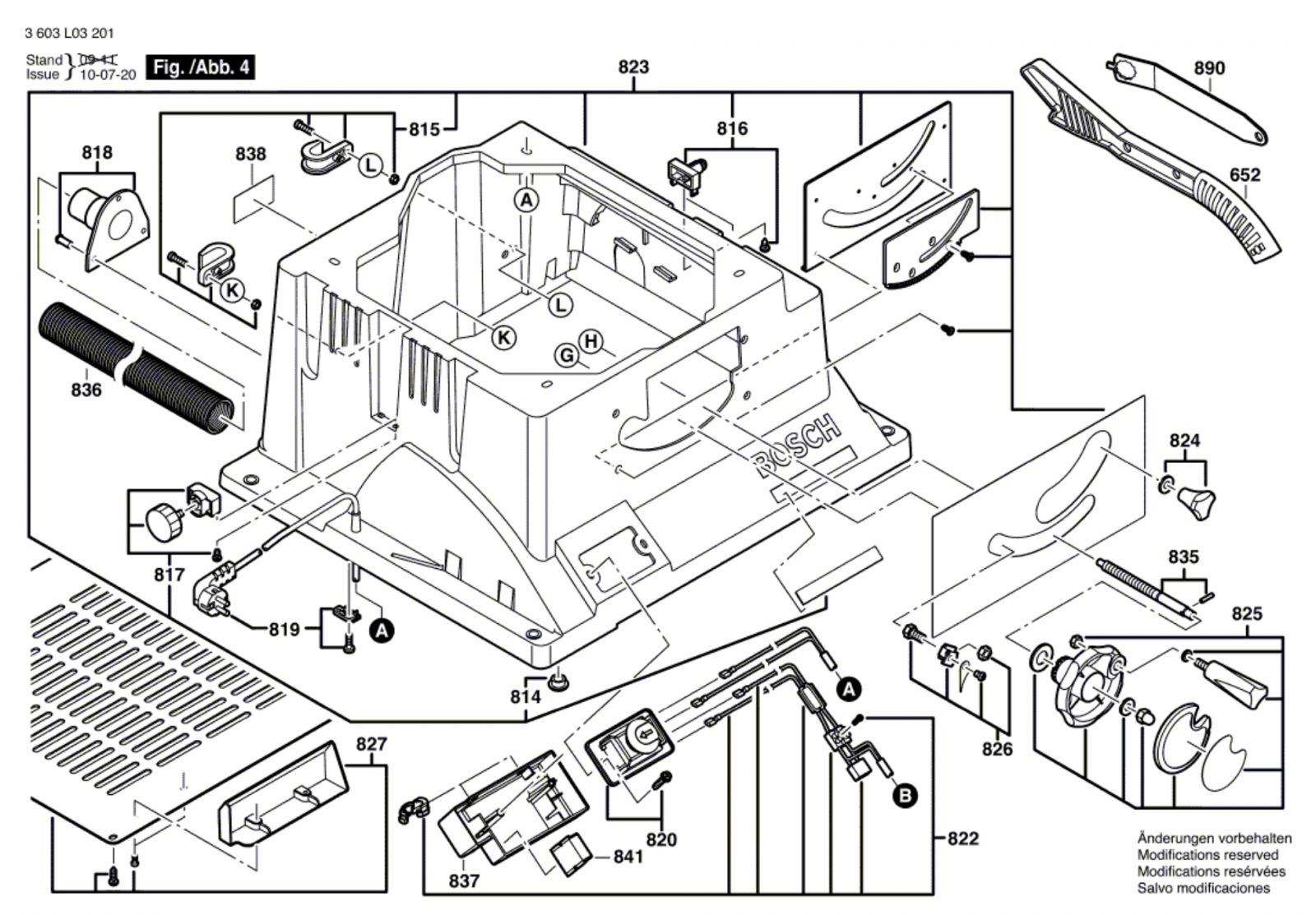 Bosch 3 603 L03 231 Pts 10 Table Saw 230 V / Eu Spare Parts SPARE ...