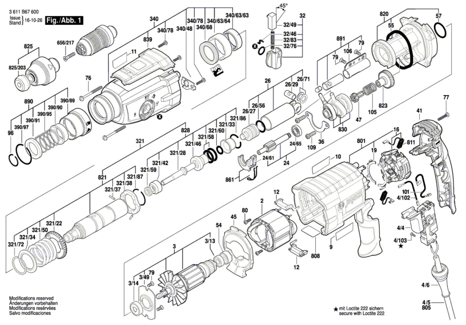 Bosch 3 611 B67 600 Gbh 2-28 F Rotary Hammer 230 V / Eu Spare Parts ...