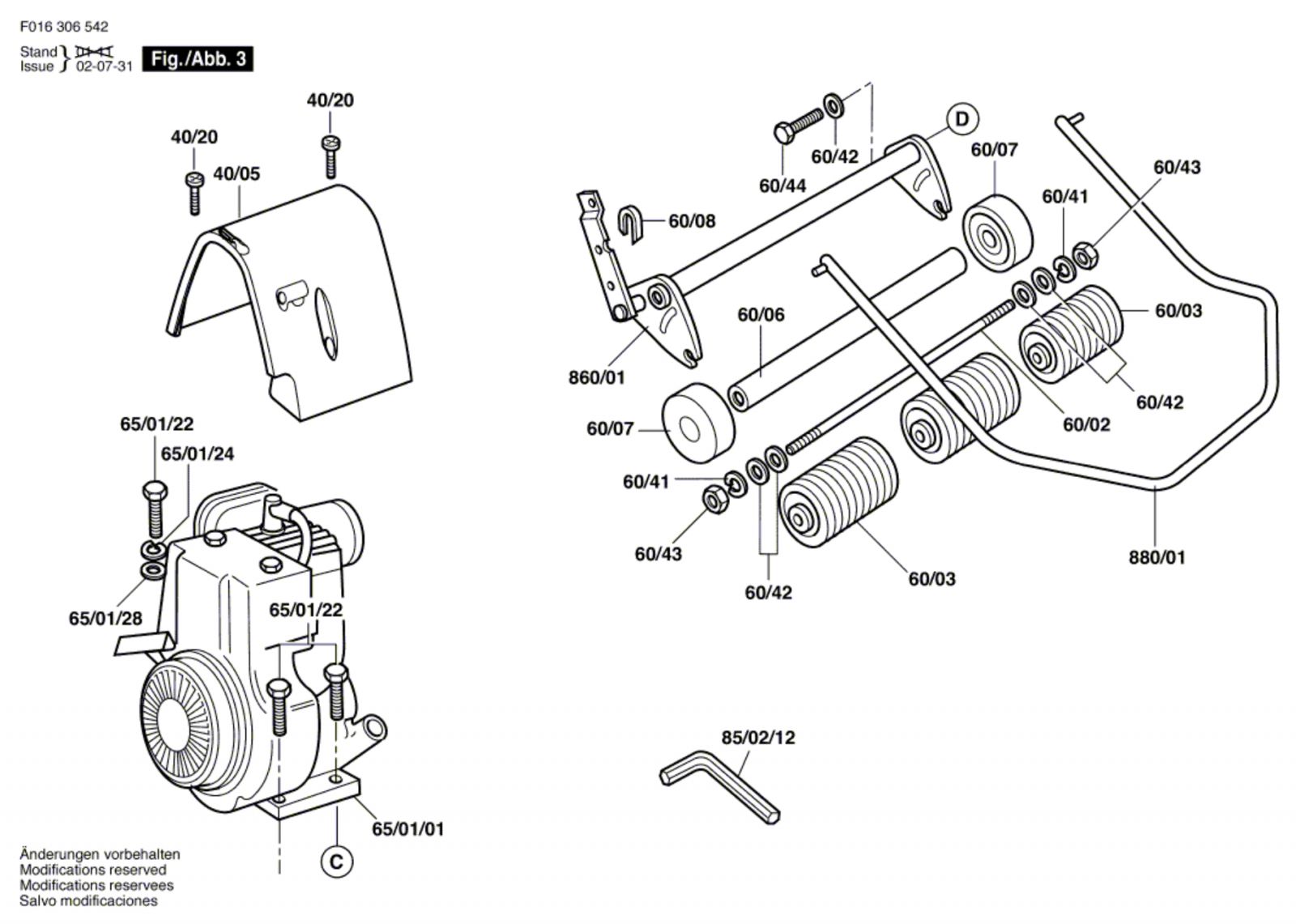 Bosch F 016 306 503 Classic Petrol 43s Lawnmower 230 V / Eu Spare Parts ...