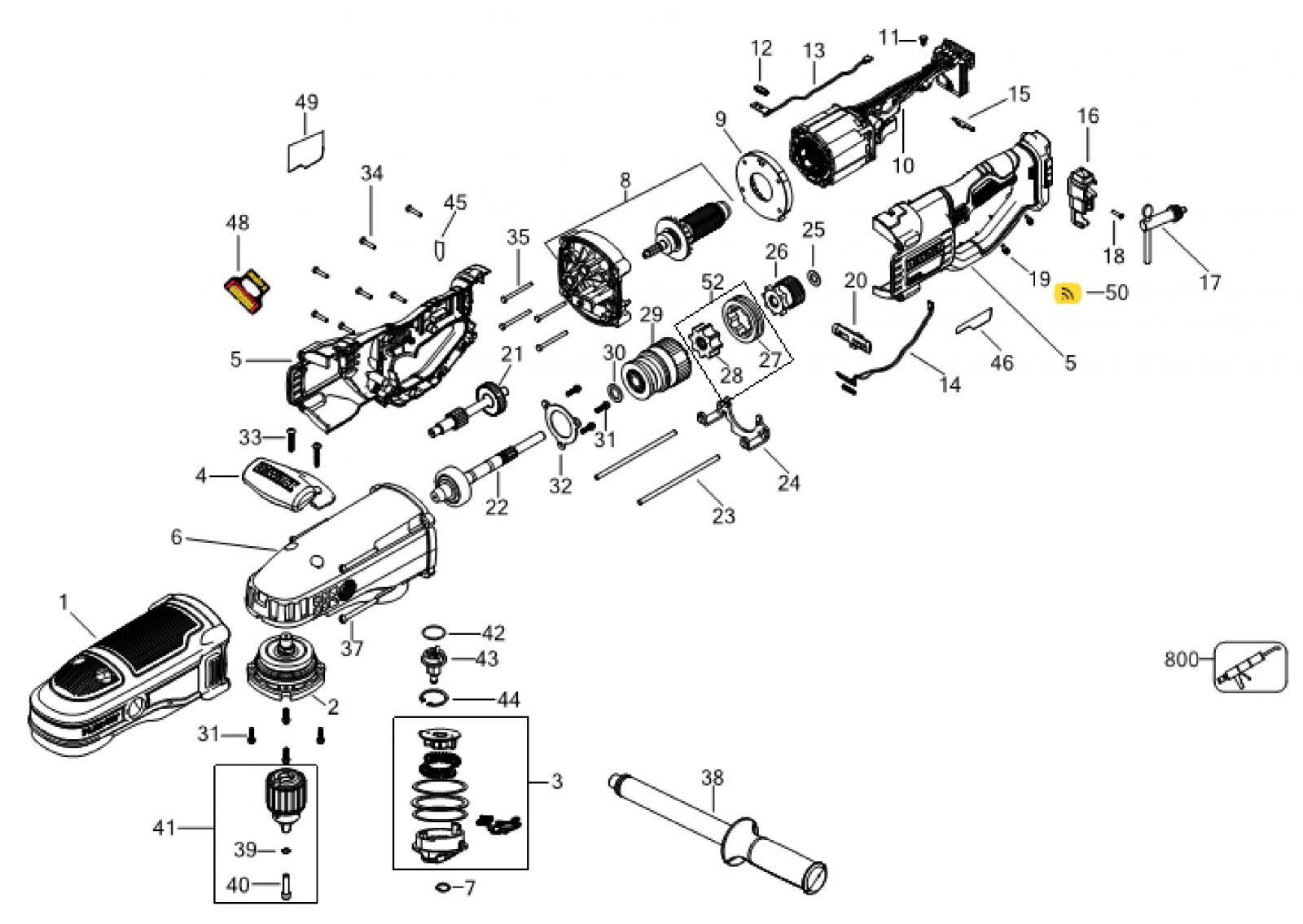 Dewalt Dcd470n Right Angle Drill Type 2 Spare Parts SPARE_DCD470N/TYPE ...